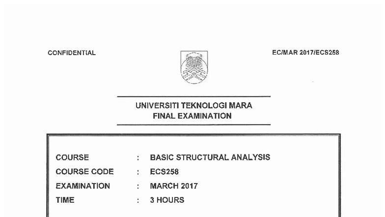 ECS258 Final Exam March 2017: Basic Structural Analysis - Studocu