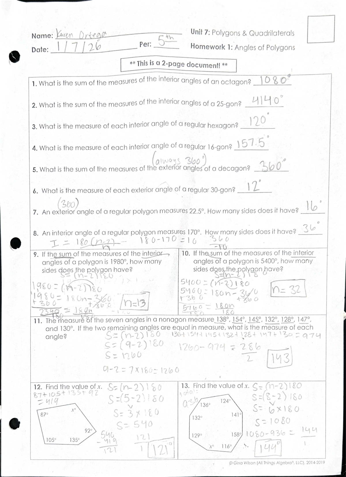 U7HW1 - Angles of Polygons and Quadrilaterals Homework - Studocu