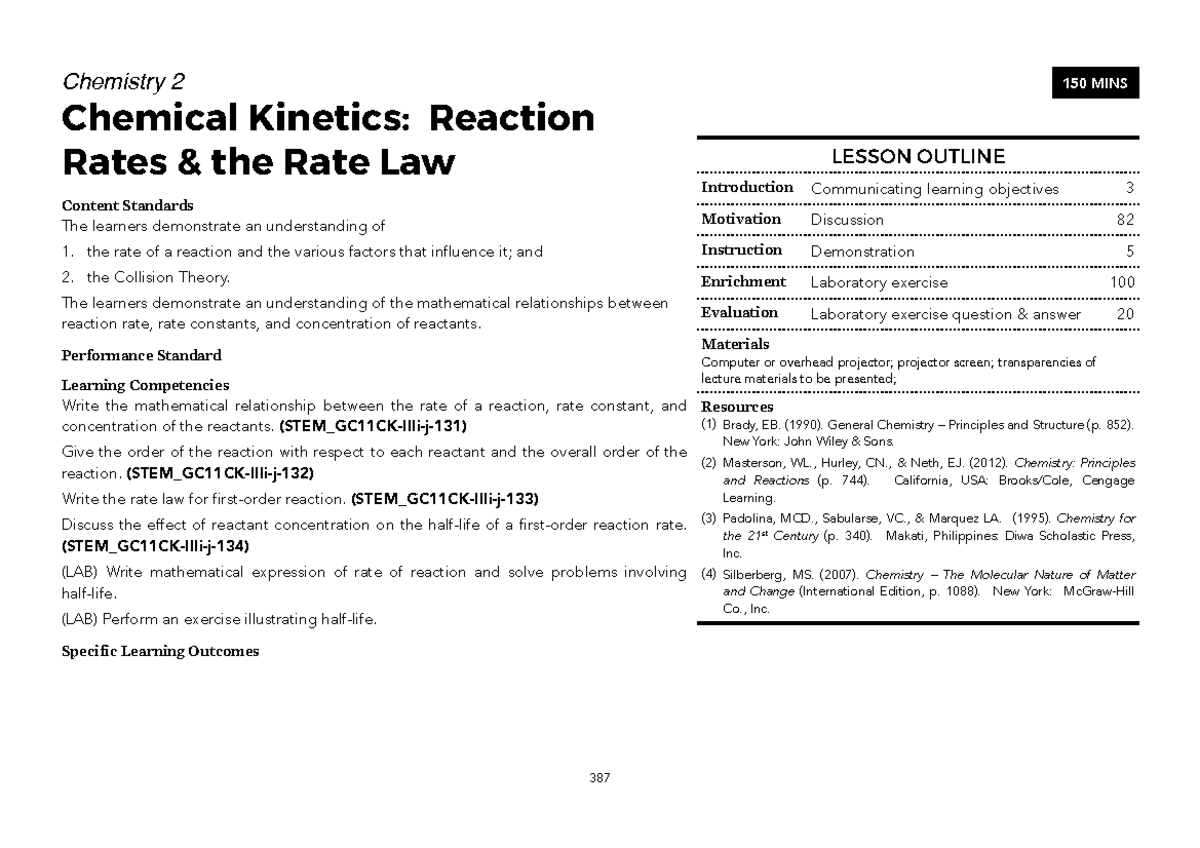 General Chemistry 2 (36) - Chemistry 2 Chemical Kinetics: Reaction ...