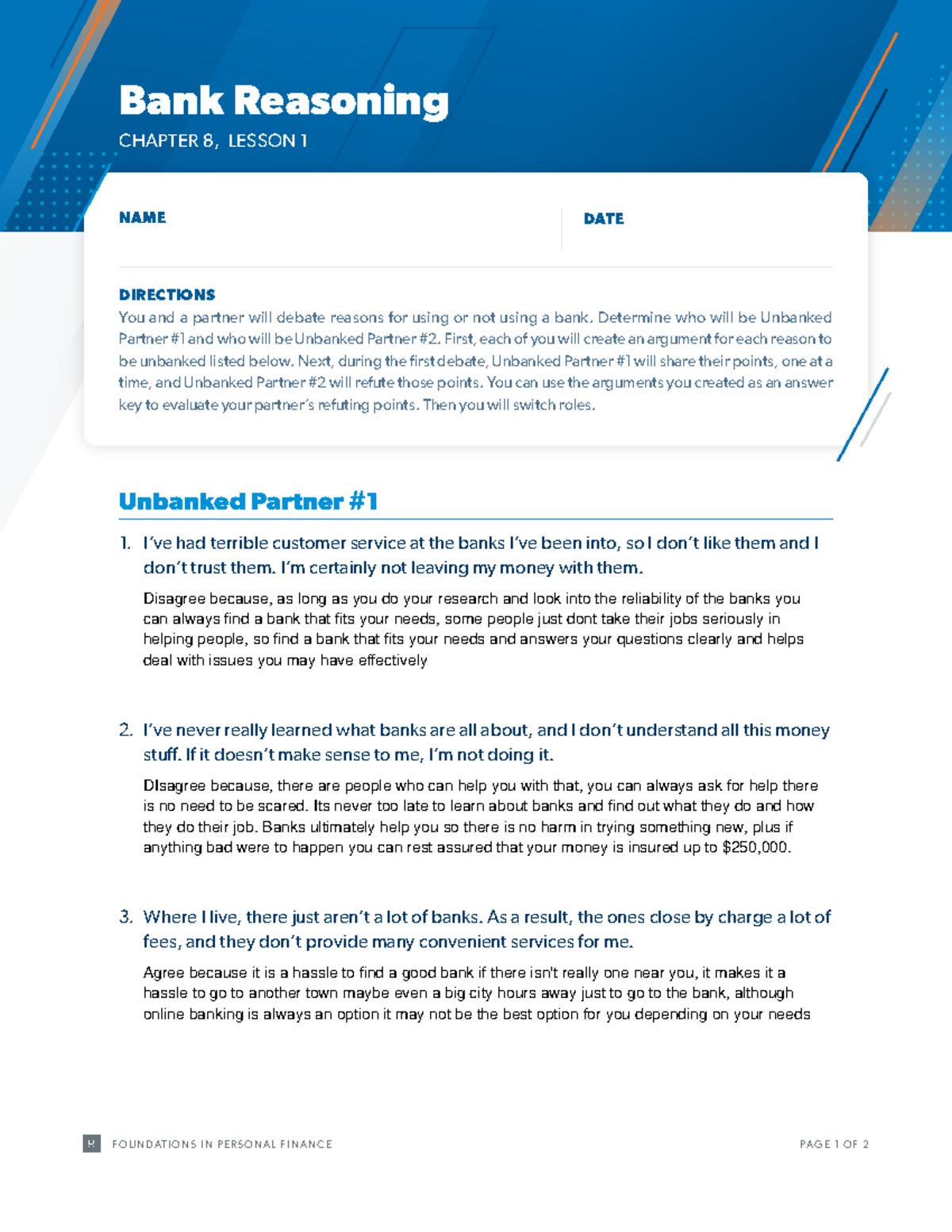 CH08 L01 English - Debate on Banking vs. Unbanked Reasons - Studocu