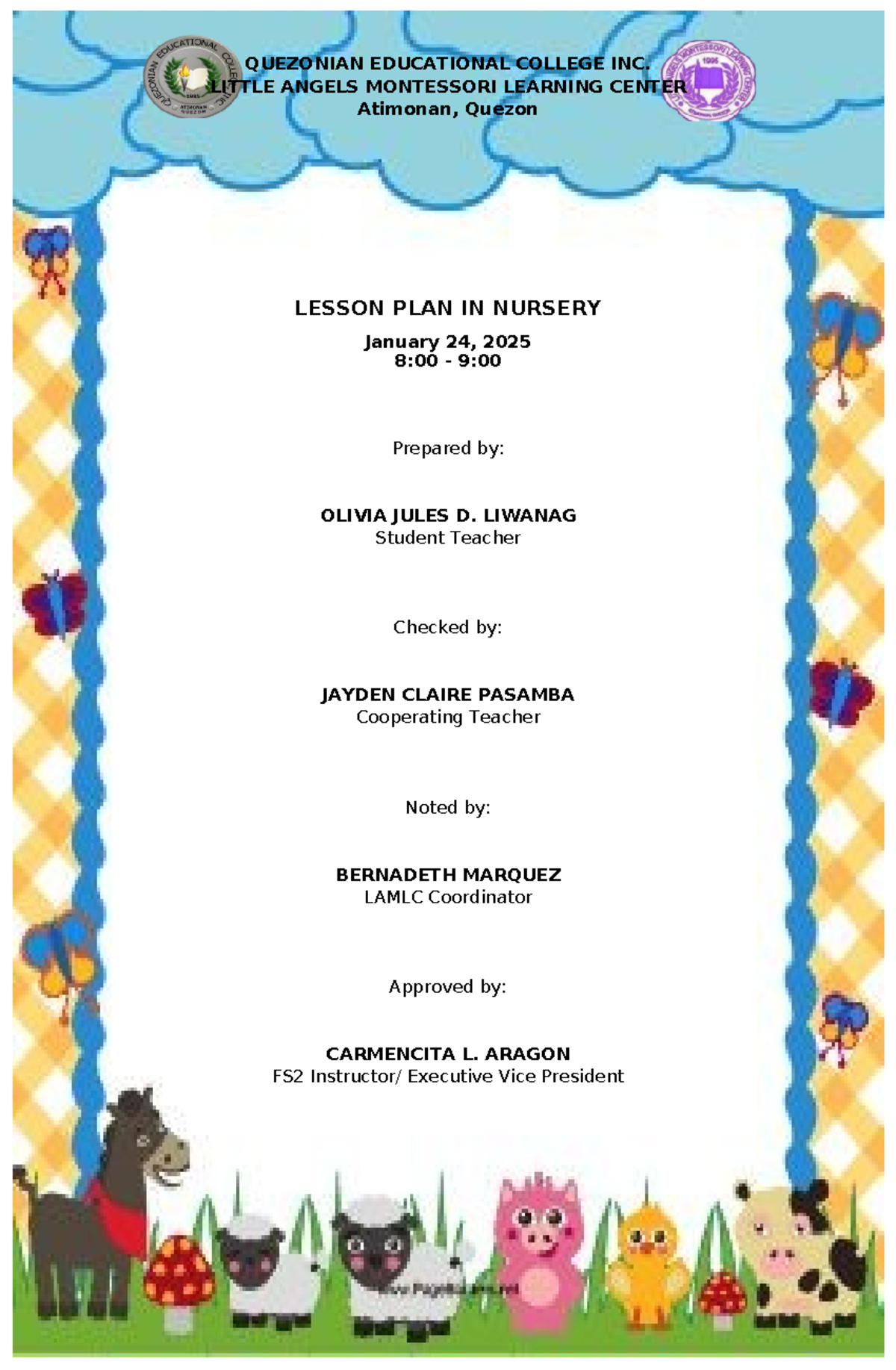 Nursery Lesson Plan: Exploring Animal Sounds for LF101 Students - Studocu