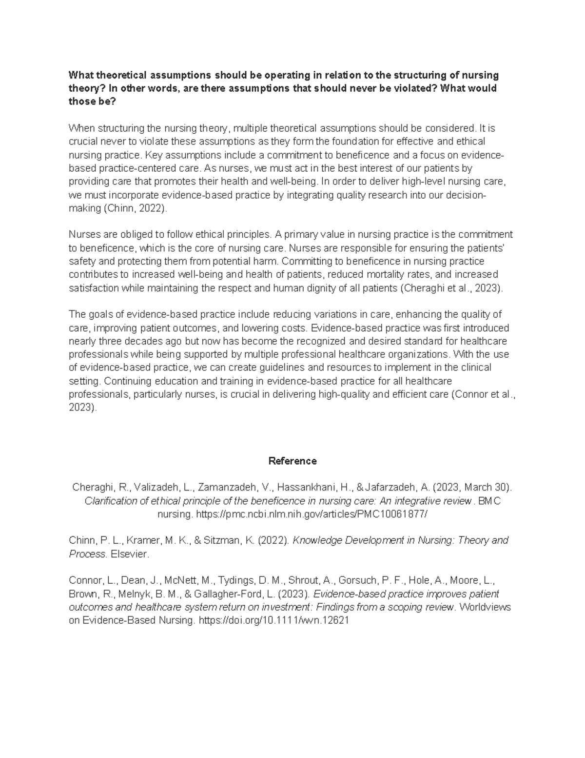 NUR 301 Module 3 Discussion: Key Assumptions in Nursing Theory - Studocu