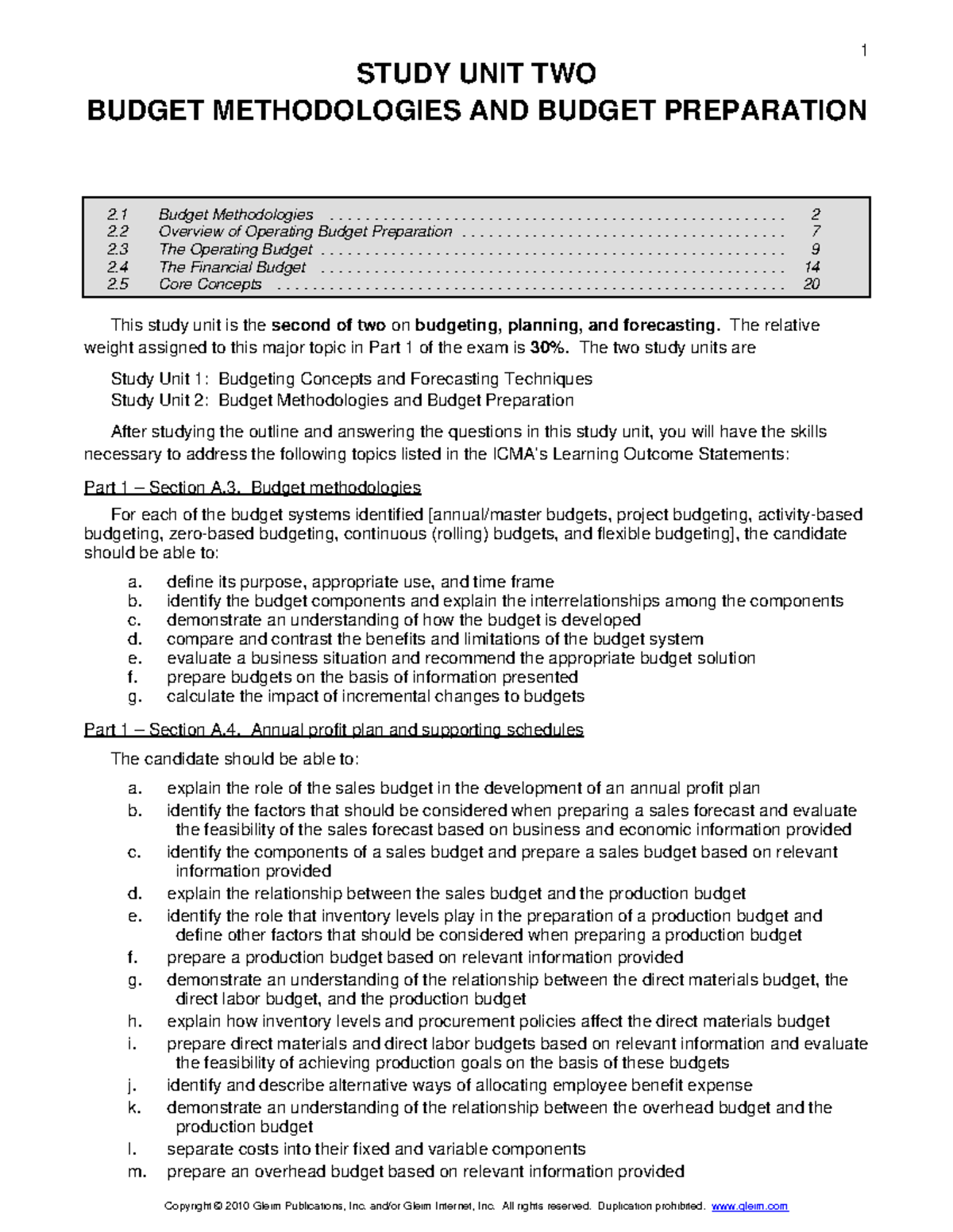 CMA-PART-1- Chapter 02-A - STUDY UNIT TWO BUDGET METHODOLOGIES AND ...