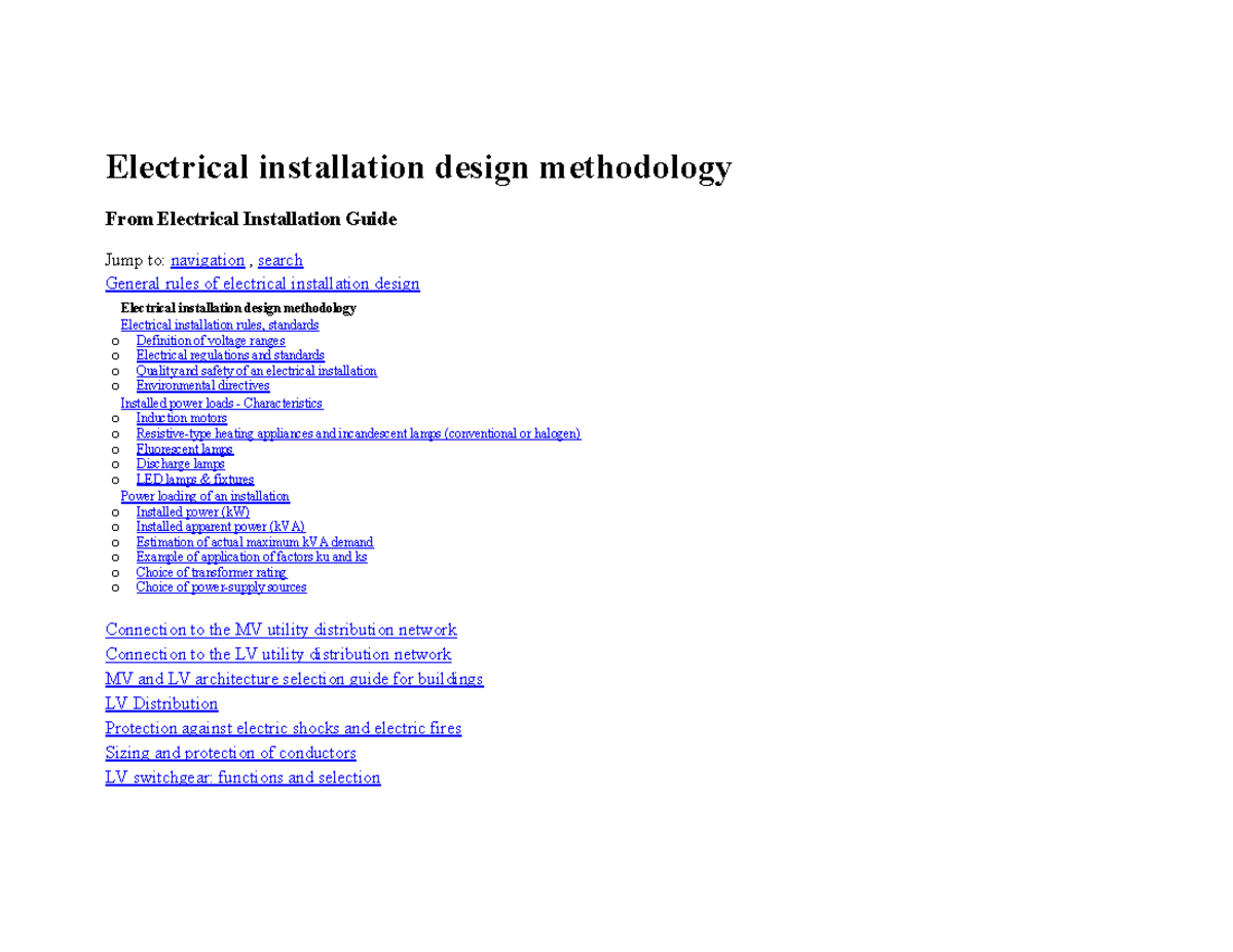 Electrical installation design methodology - Rules and statutory ...