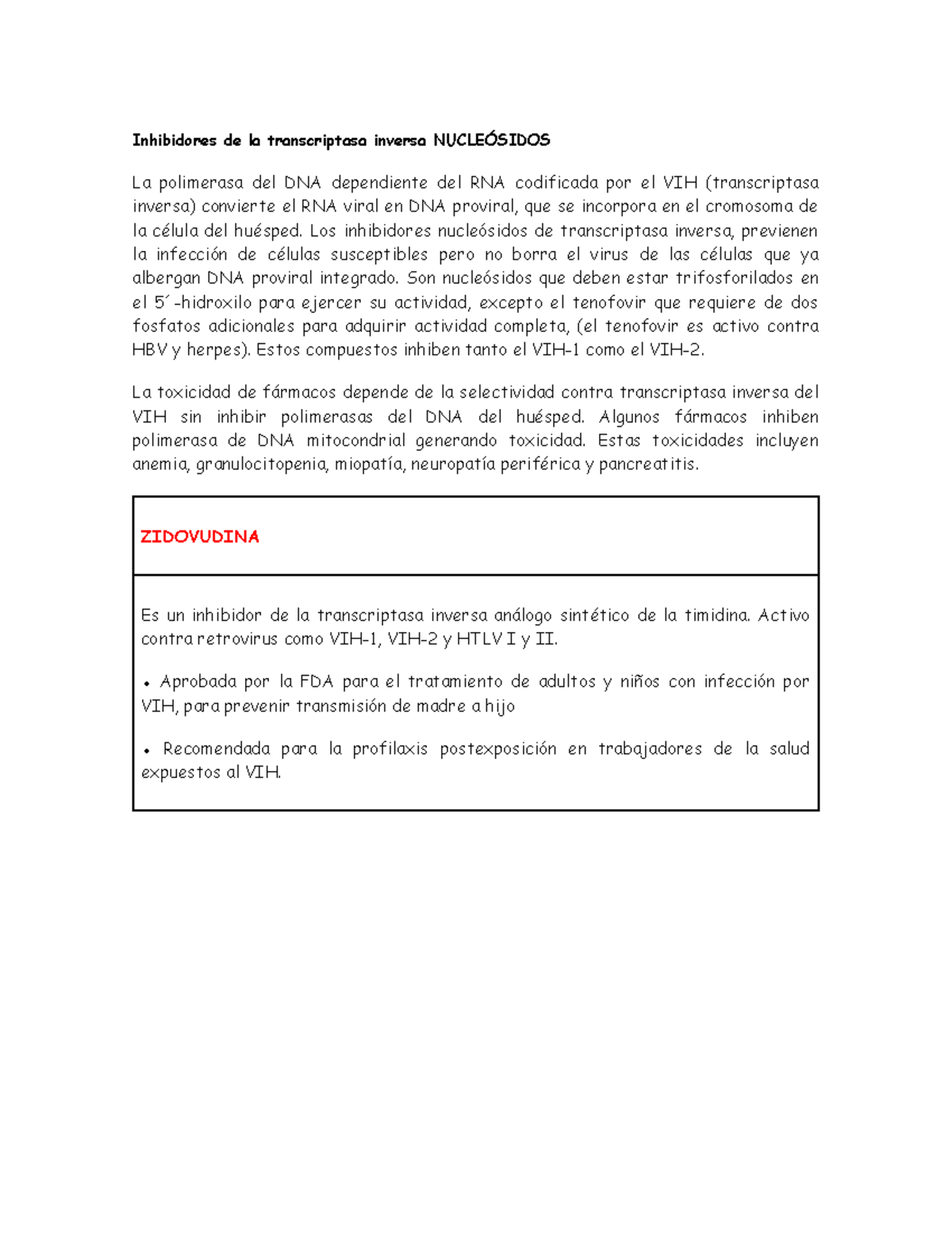 Inhibidores de la Transcriptasa Inversa Nucleósidos y Mecanismo de ...