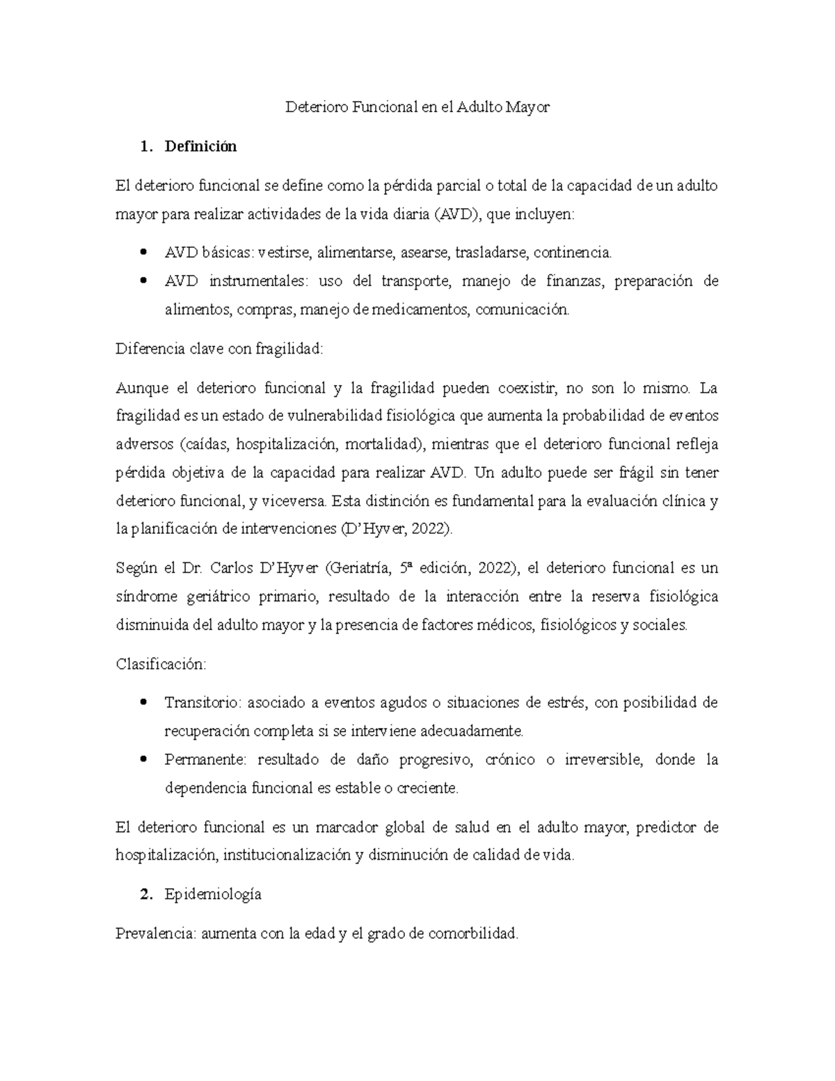 Deterioro Funcional en Adultos Mayores: Definición y Tratamiento - Studocu