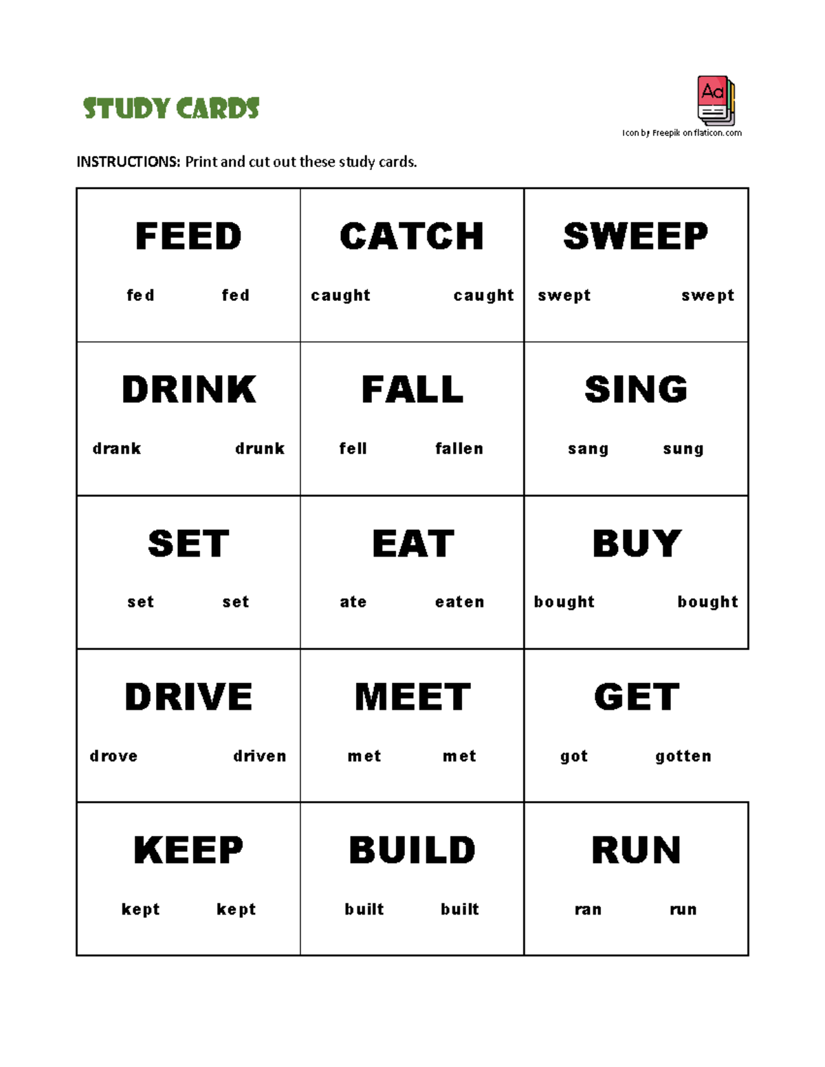 Irregular Verbs Study Cards for Quick Review - Studocu