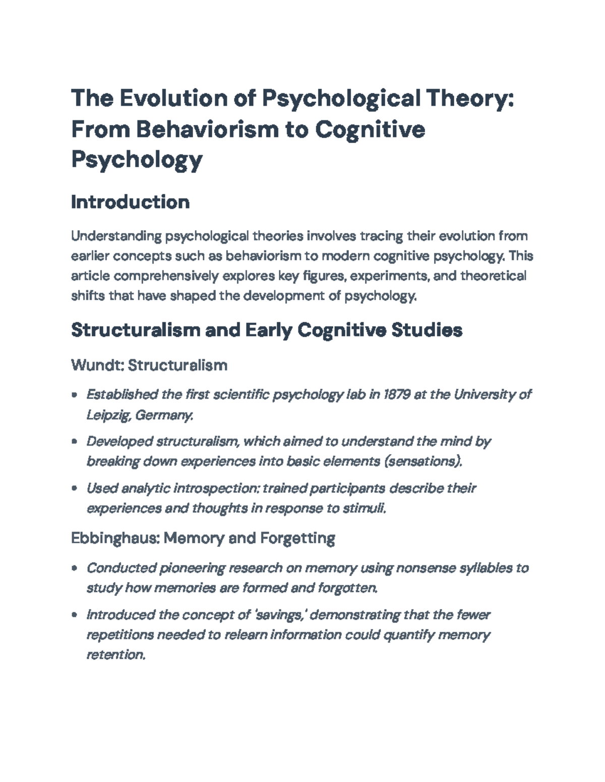 PSY 101: Evolution of Psychological Theory - Behaviorism to Cognition ...