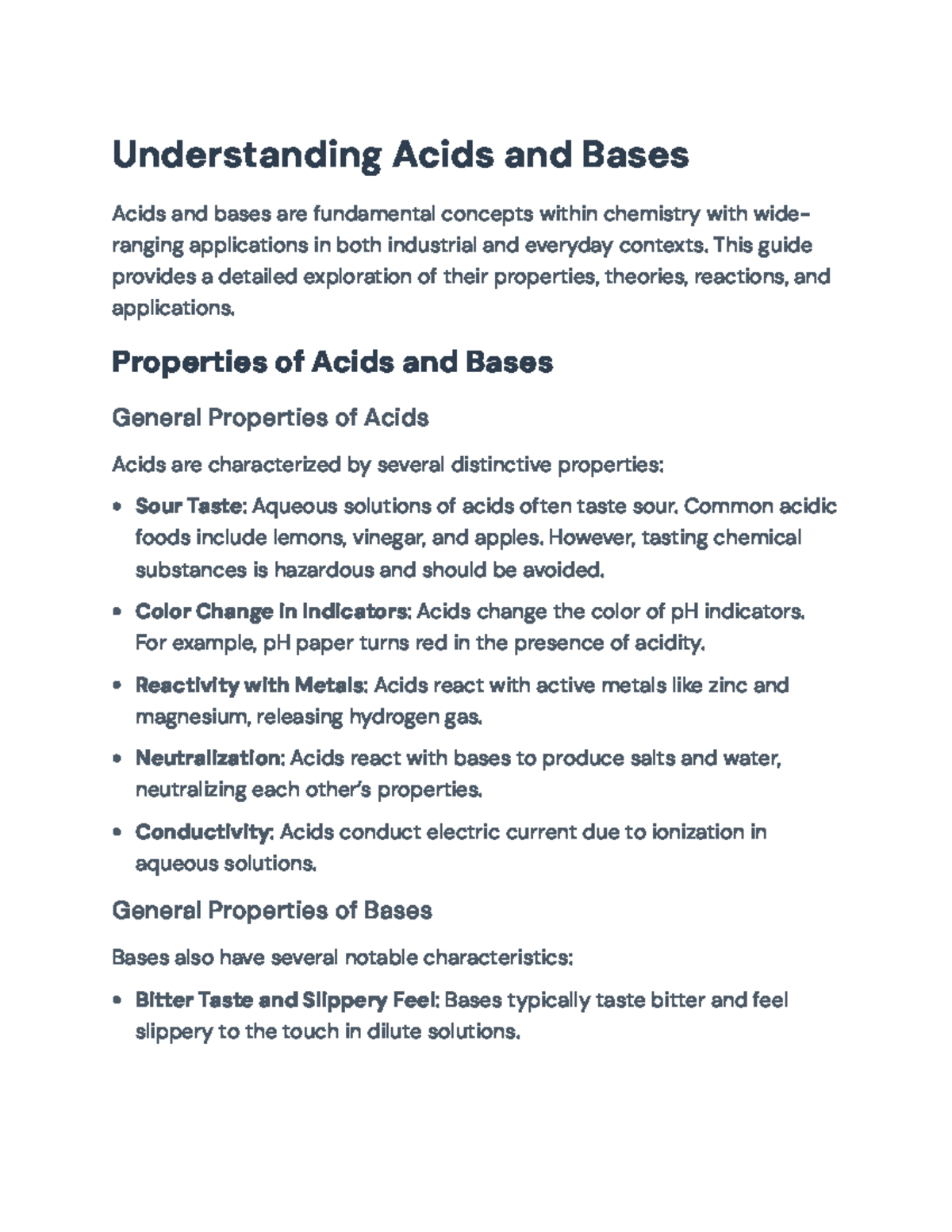Understanding Acids and Bases: Properties, Theories, and Applications ...