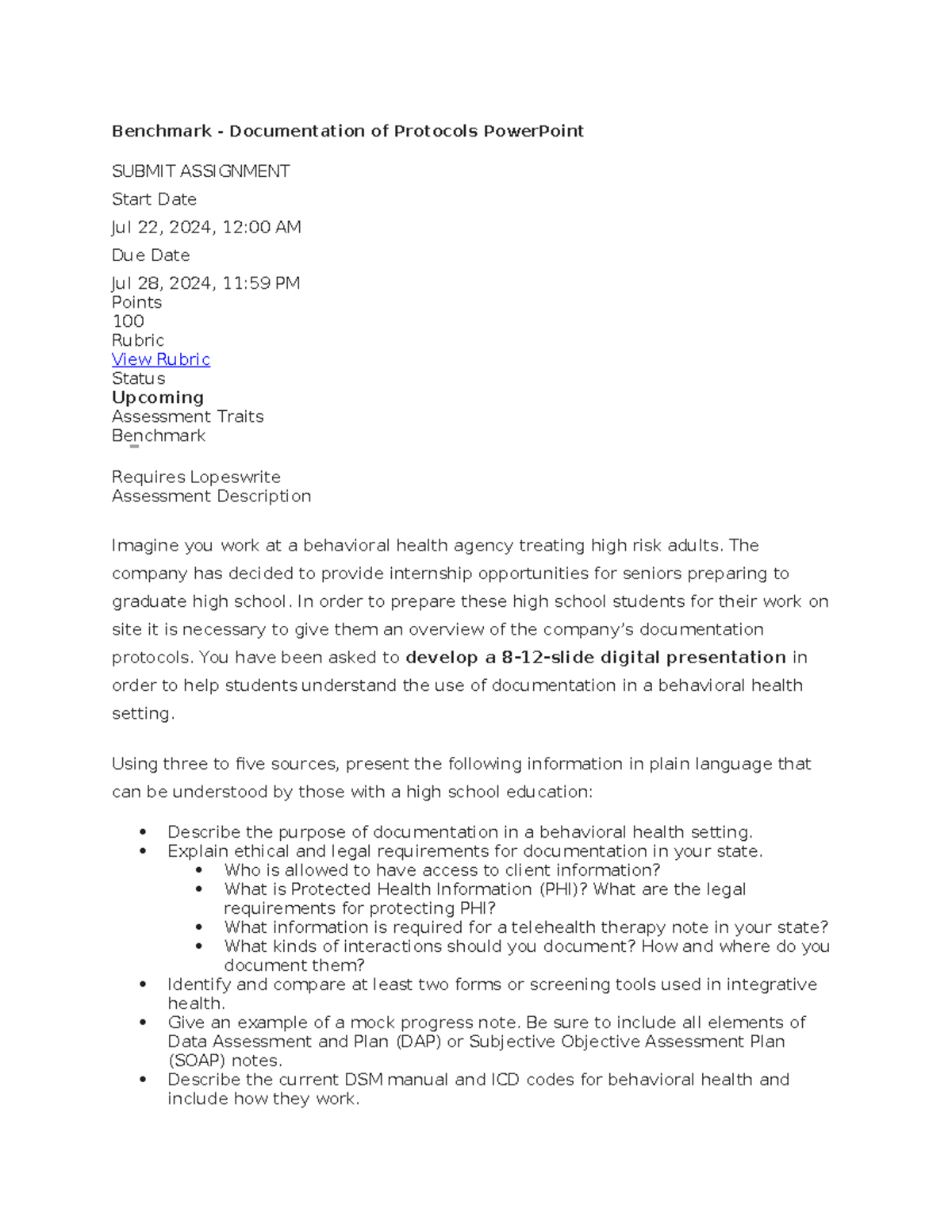BHS-350 Powerpoint Assignment - Benchmark - Documentation of Protocols PowerPoint SUBMIT ...