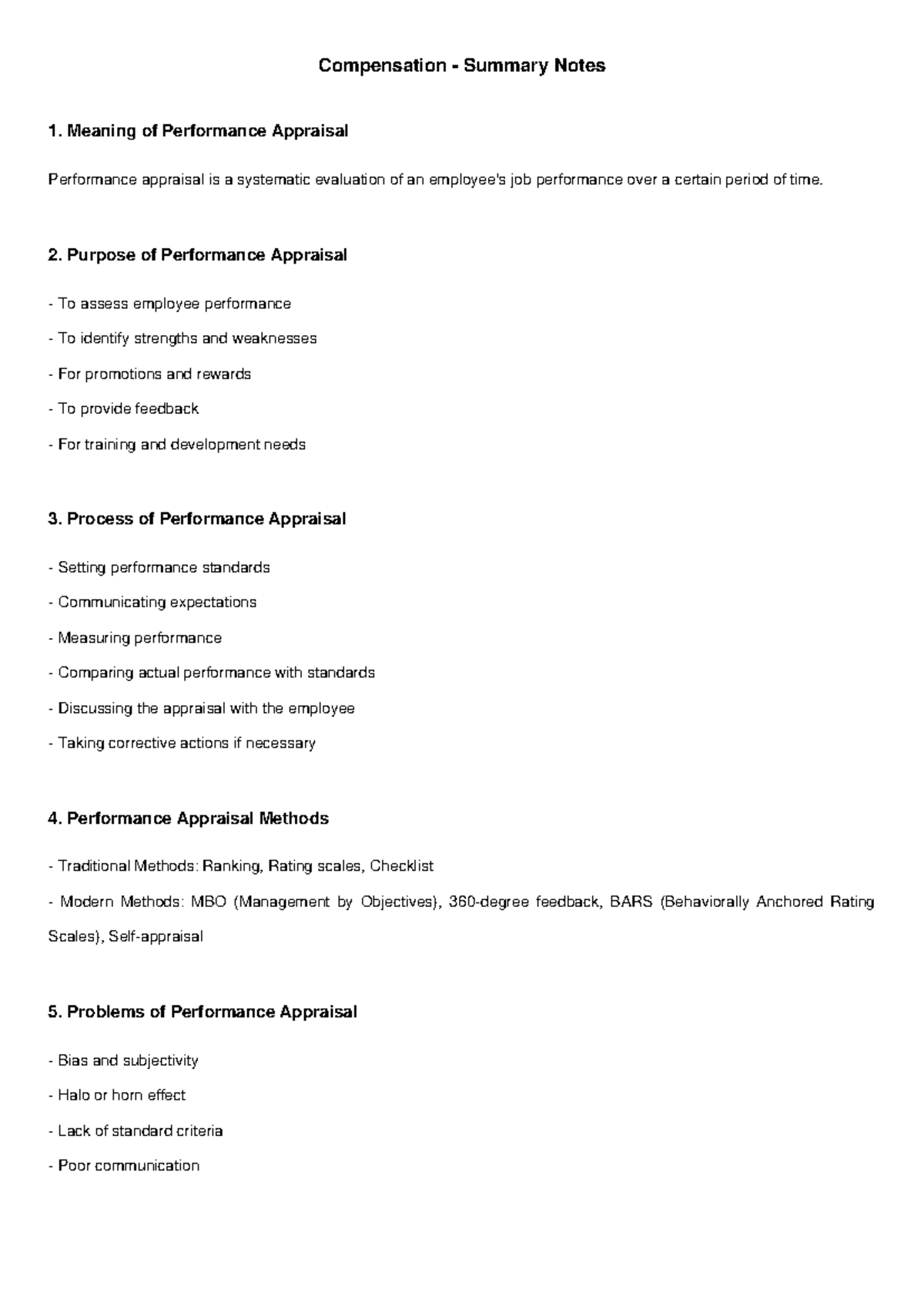 Performance Appraisal Summary Notes for HR101 Course - Studocu