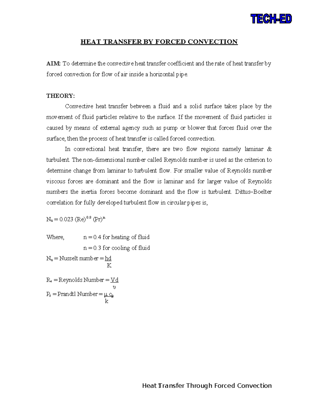 Forced Convection Heat Transfer Experiment - HEAT 101 - Studocu