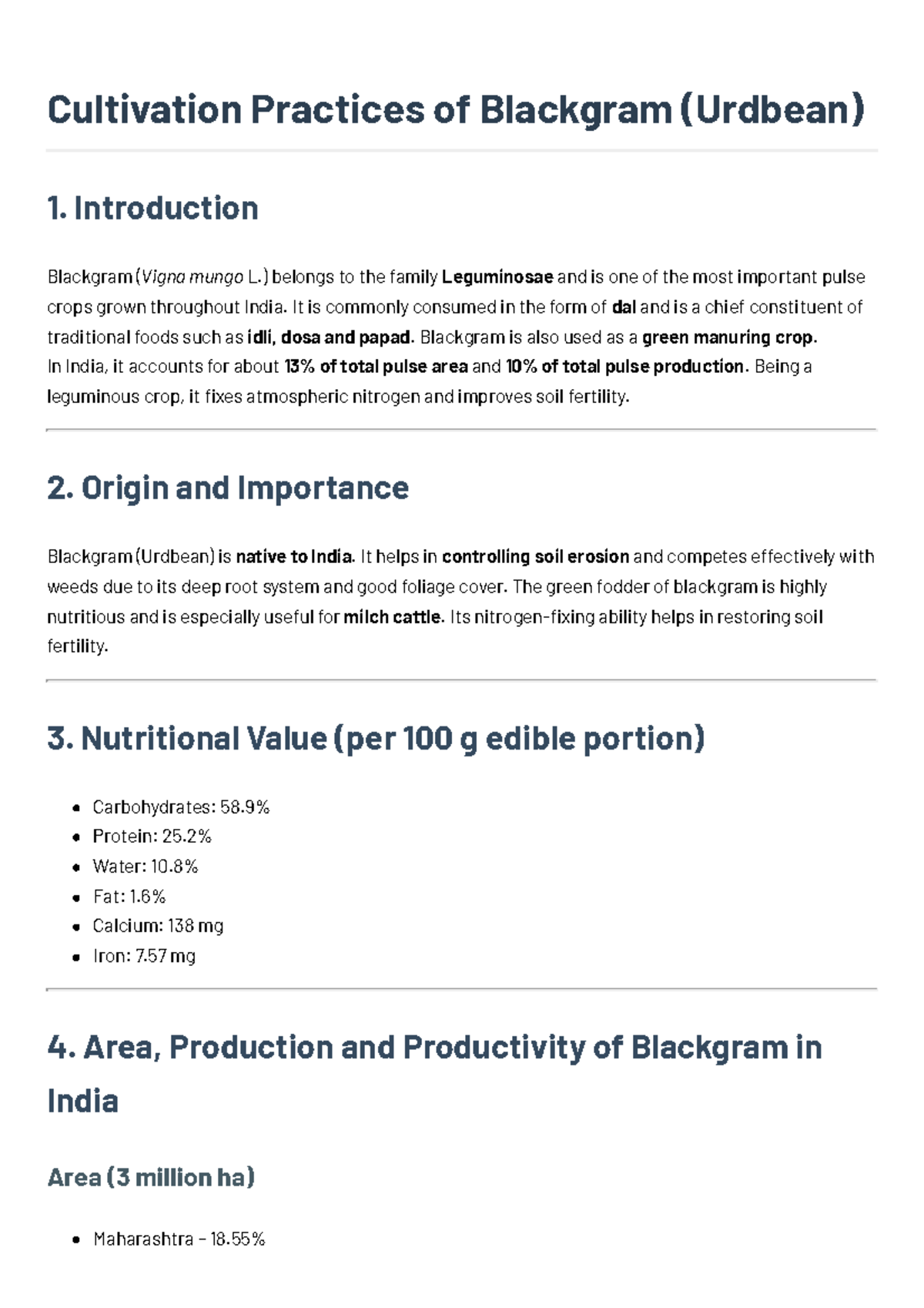 Black GRAM (Urdbean) Cultivation Practices: A Comprehensive Guide - Studocu