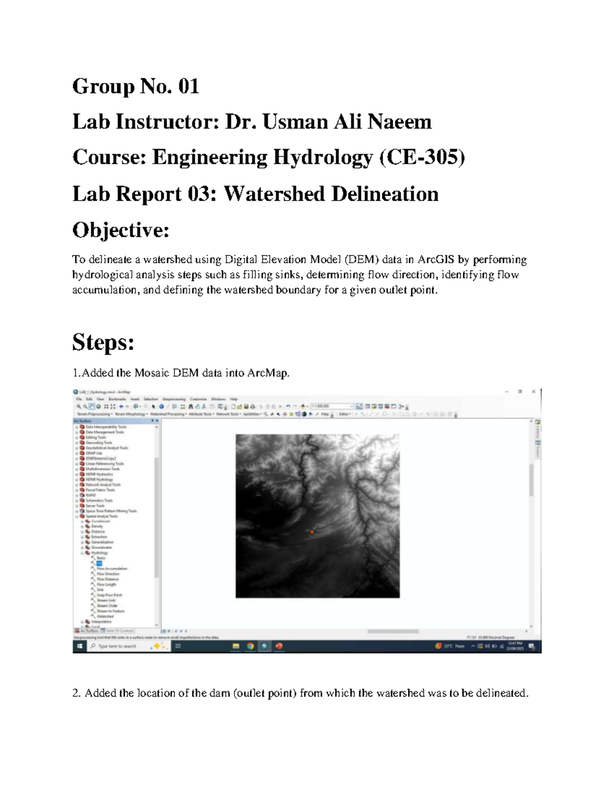 Lab Report 03: Watershed Delineation in Engineering Hydrology (EH) - Studocu