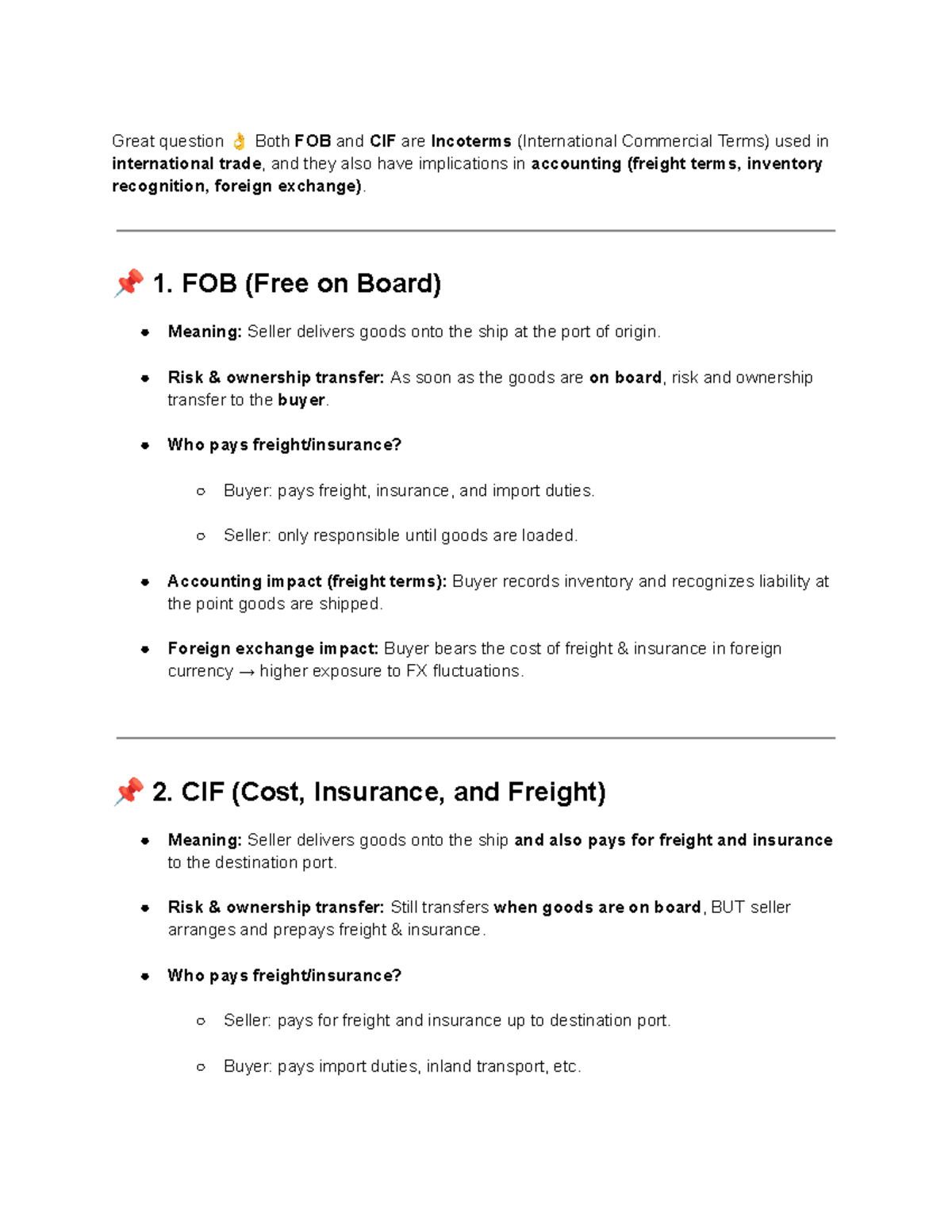 Freight Terms Analysis: FOB vs CIF in International Trade - Studocu