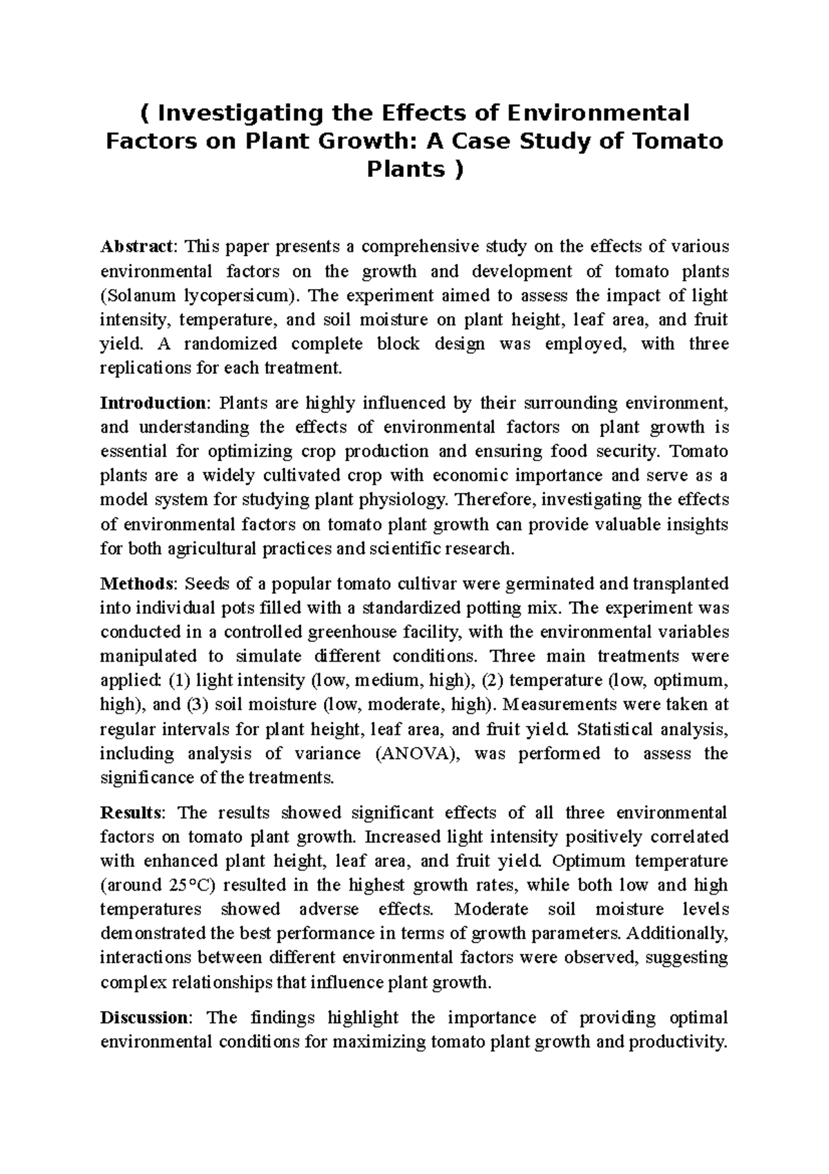 Investigating the Effects of Environmental Factors on Plant Growth ...