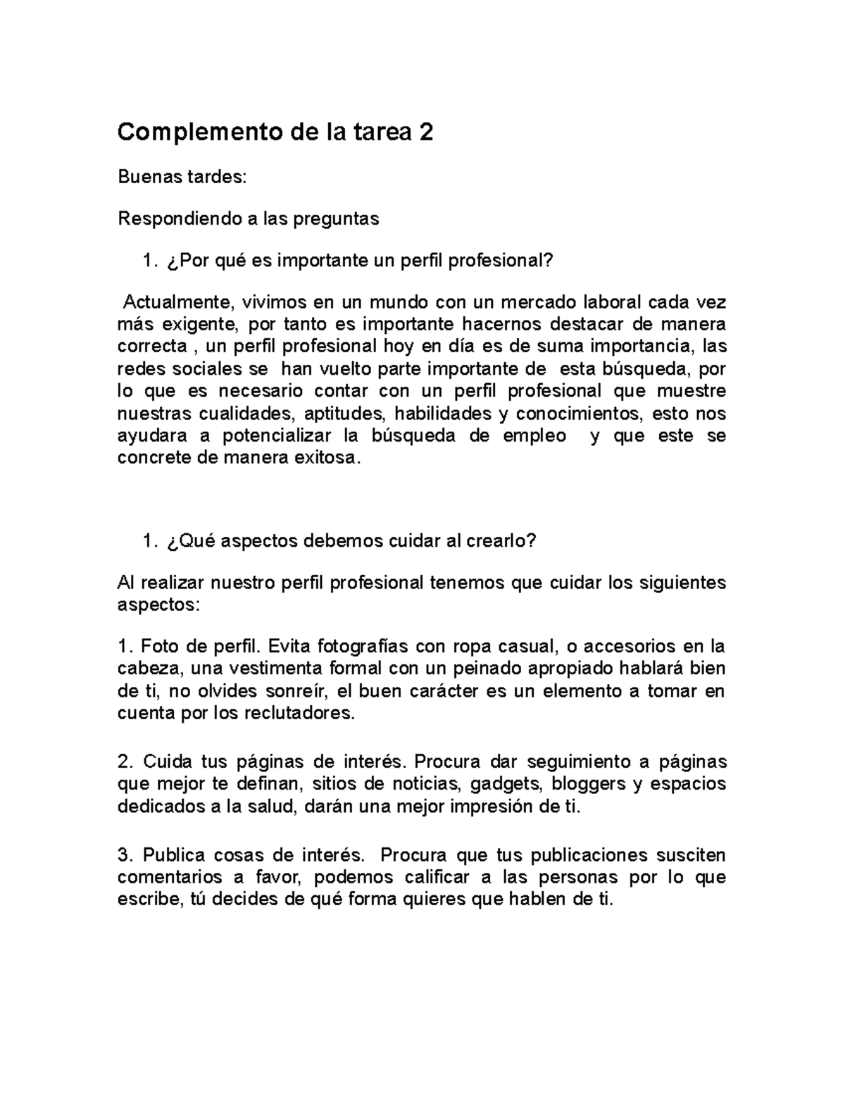 Complemento de la Tarea 2: Importancia del Perfil Profesional - Studocu