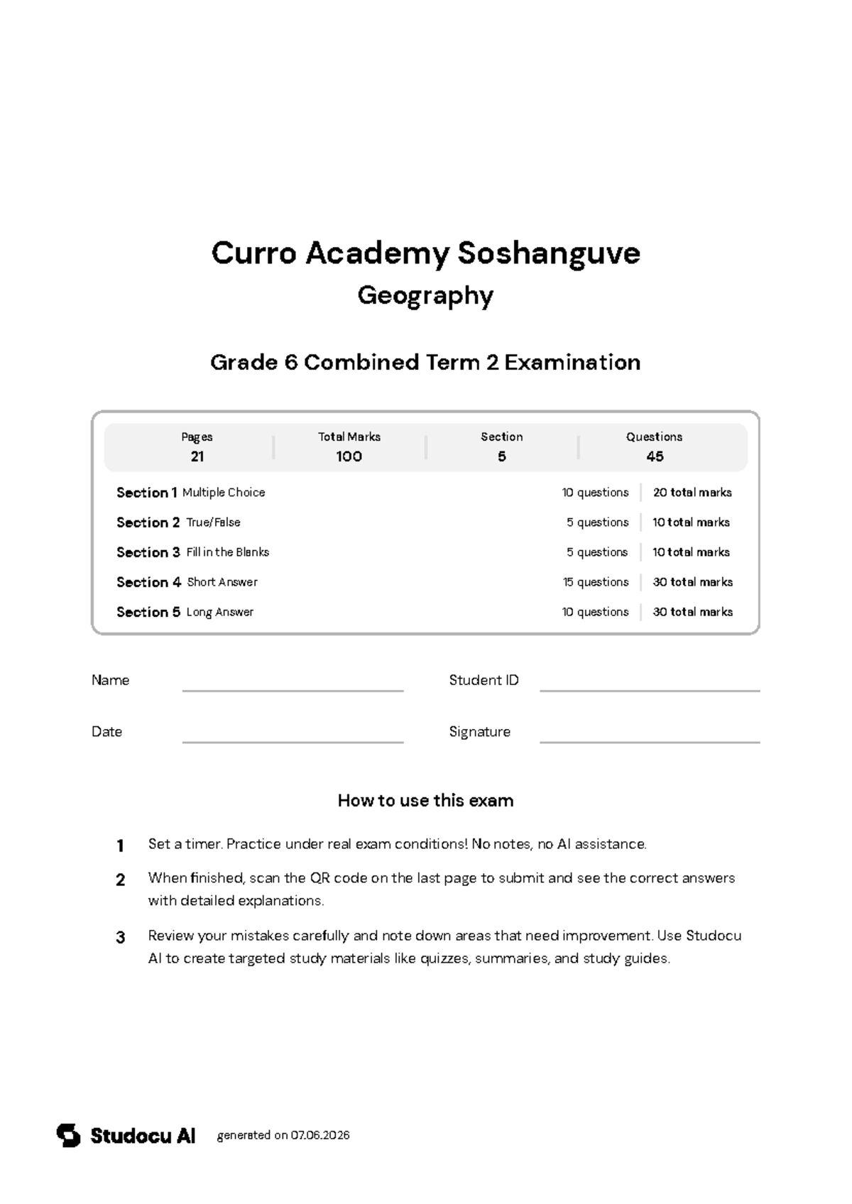 Grade 6 Geography Term 2 Exam - Studocu