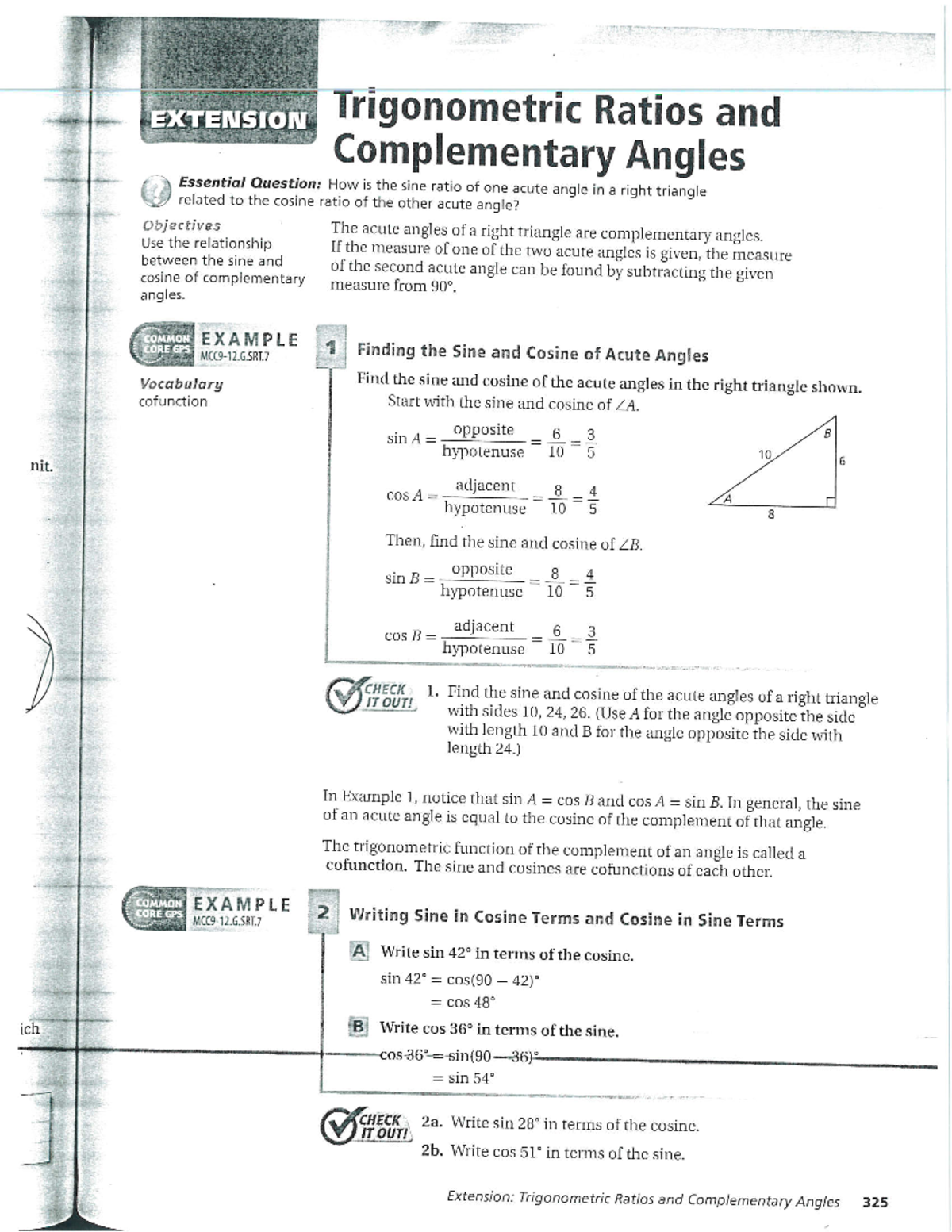 IGCSE A Trigonometric Ratios & Complementary Angles Notes - Studocu