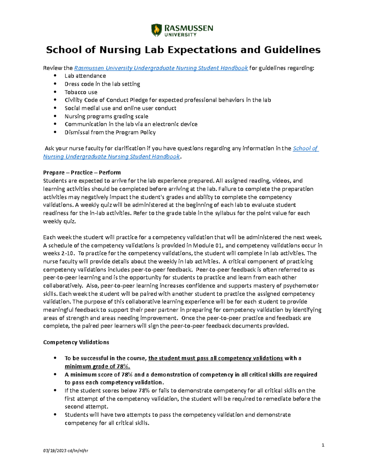 Module 01 Assignment - Rasmussen School of Nursing Lab Expectations and ...