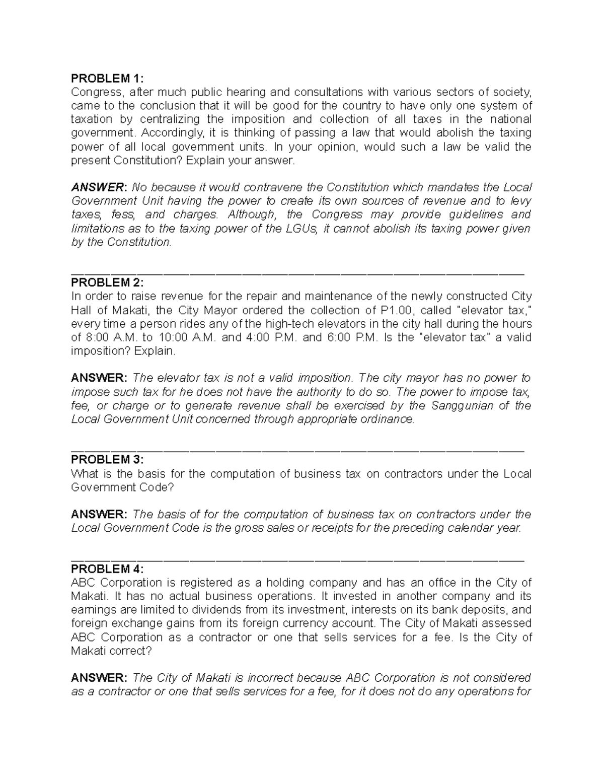 Preferential Taxation Activity - Questions & Answers (Assignment) - Studocu