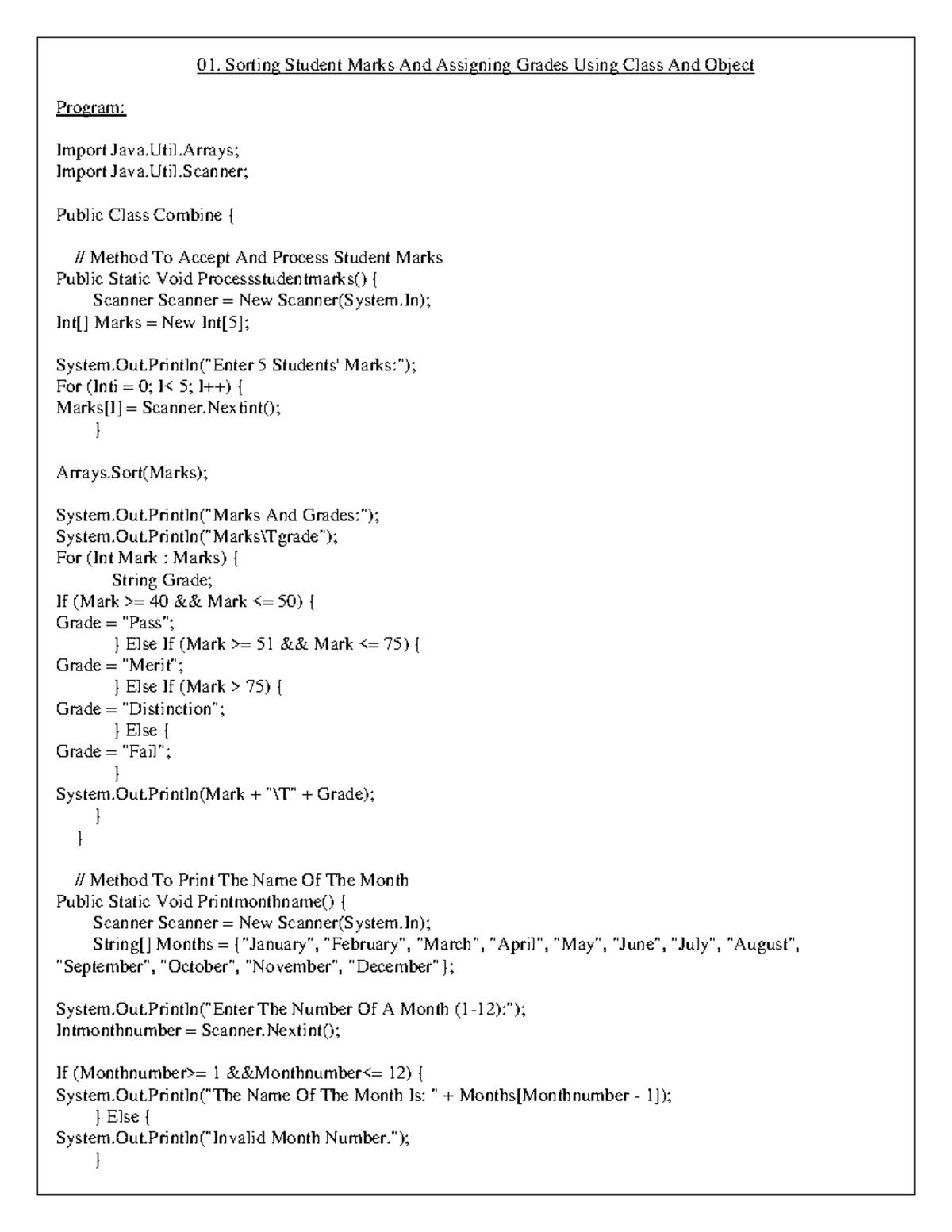 Java Program: Student Marks Sorting and Grades Assignment - Studocu