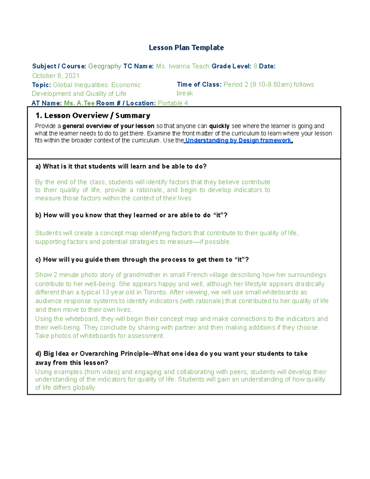 IS Geography Lesson Plan: Global Inequalities for Grade 8 - Studocu