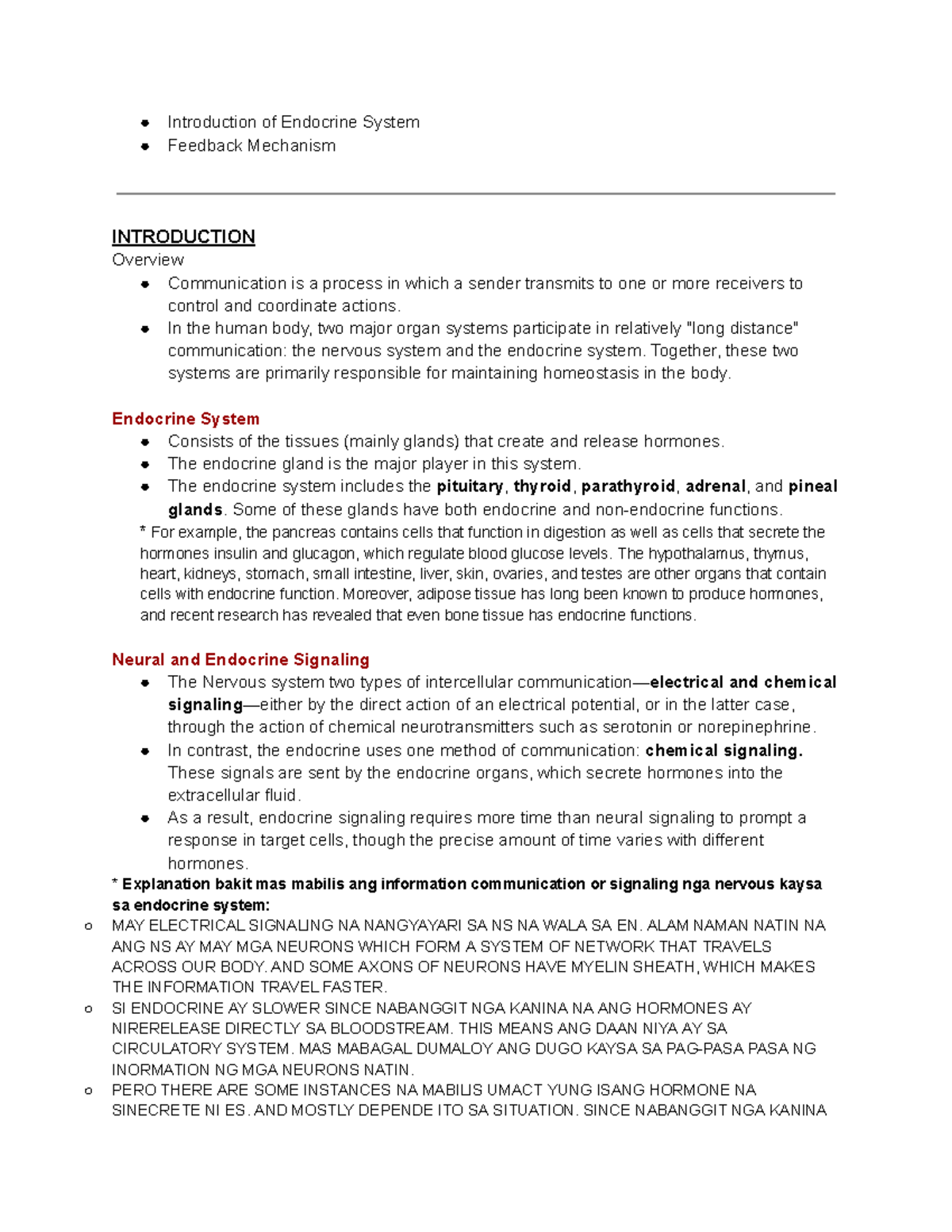 Anaphy report - Introduction of Endocrine System Feedback Mechanism ...