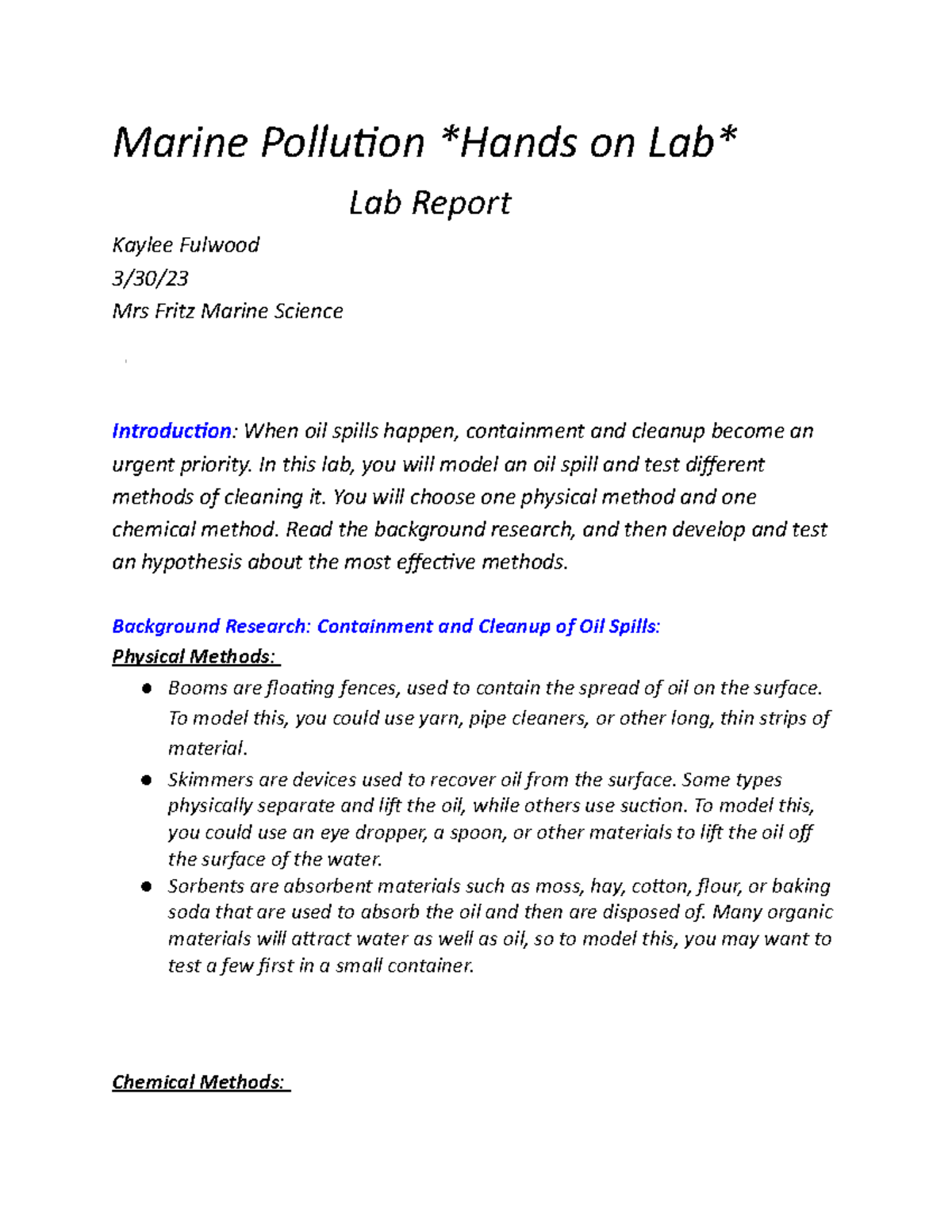 Marine Pollution Hands on Lab - In this lab, you will model an oil ...