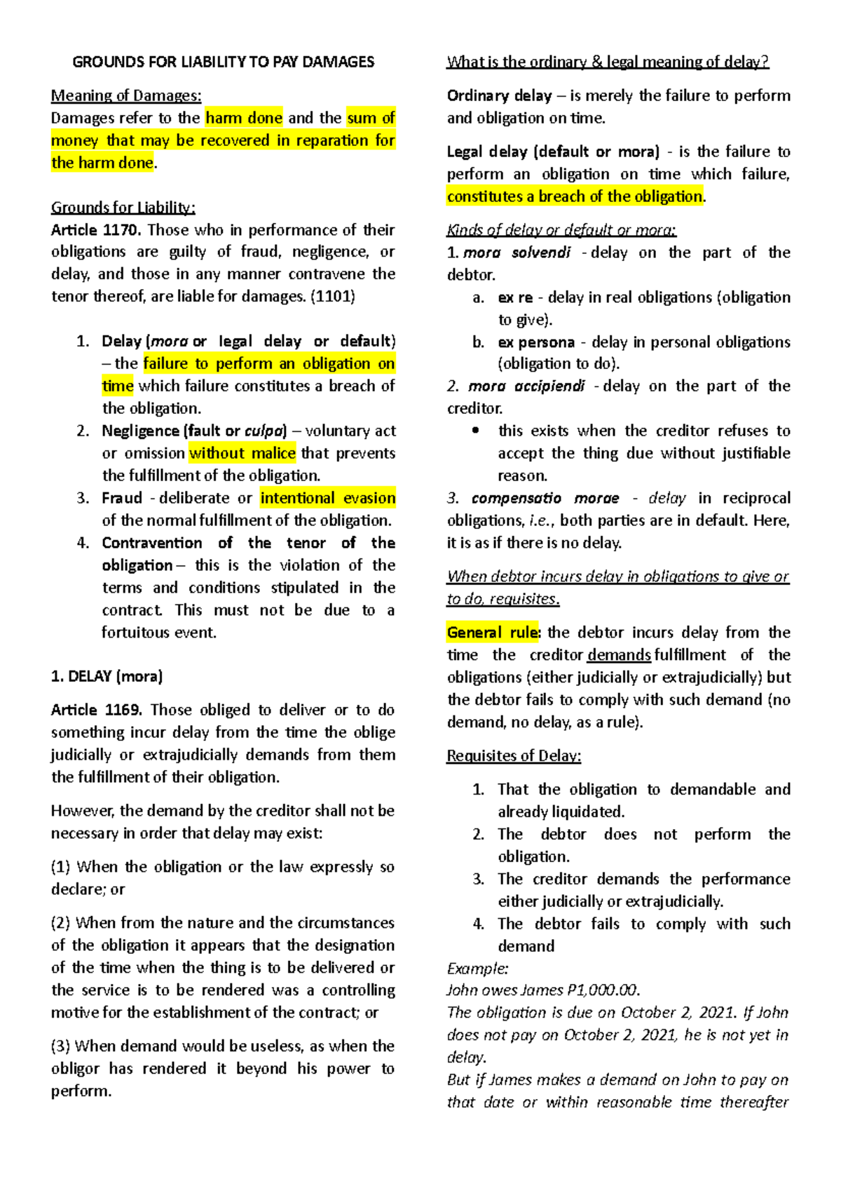 Legal Principles of Liability for Damages - Grounds for Liability - Studocu