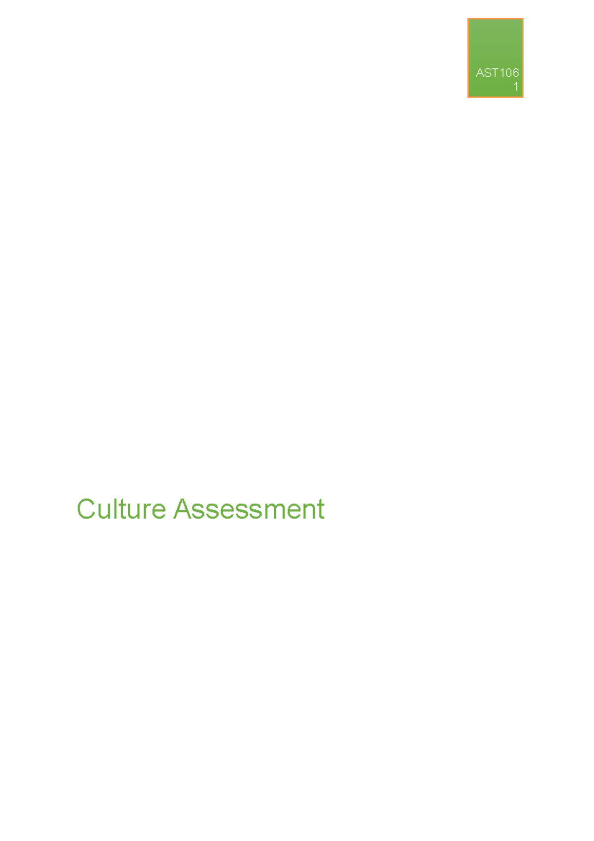 Culture language Assessment - AST 1 Culture Assessment 1 AST Part 1 ...