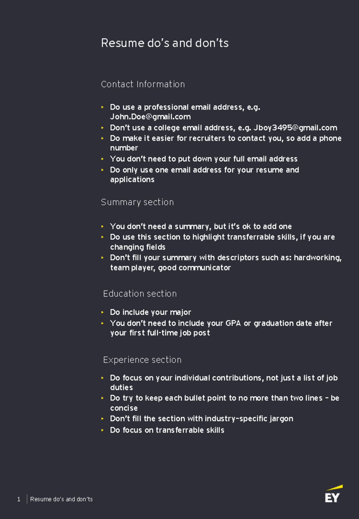 Resume dos and donts - âsâ - 1 Resume do’s and don’ts Contact ...