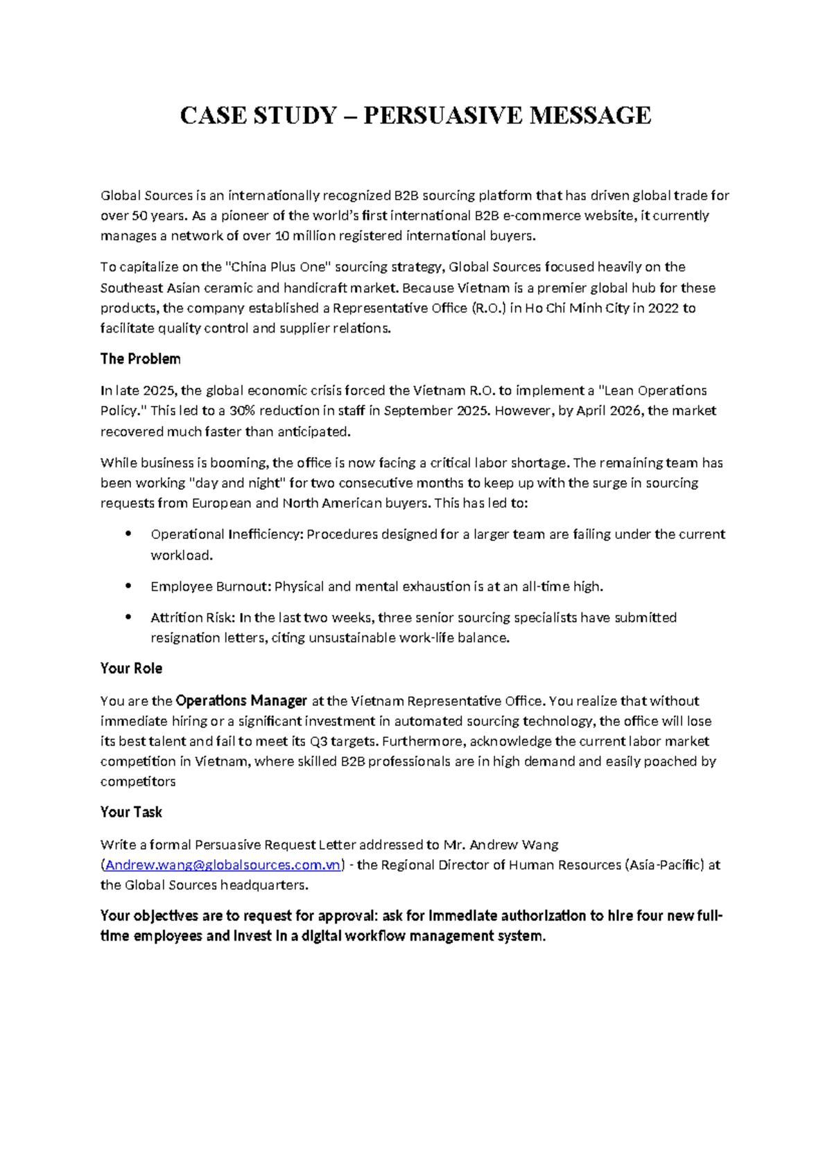 CASE STUDY: Persuasive Request for Hiring & Tech Investment - Studocu
