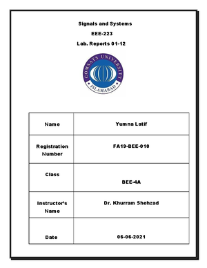 SNS LAB Report 01 - Signals & Systems EEE- Lab 01 Name Haider Ali ...