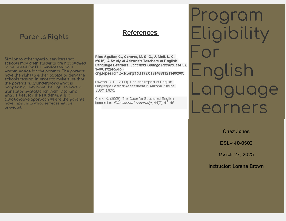 Eligibility Criteria for ELL Programs in Arizona (ESL-440) - Studocu