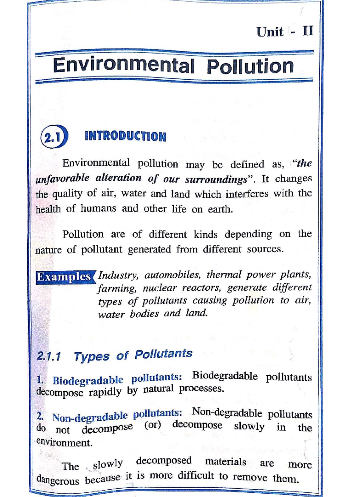 ESS 22 Unit II: Understanding Environmental Pollution and Its Types ...