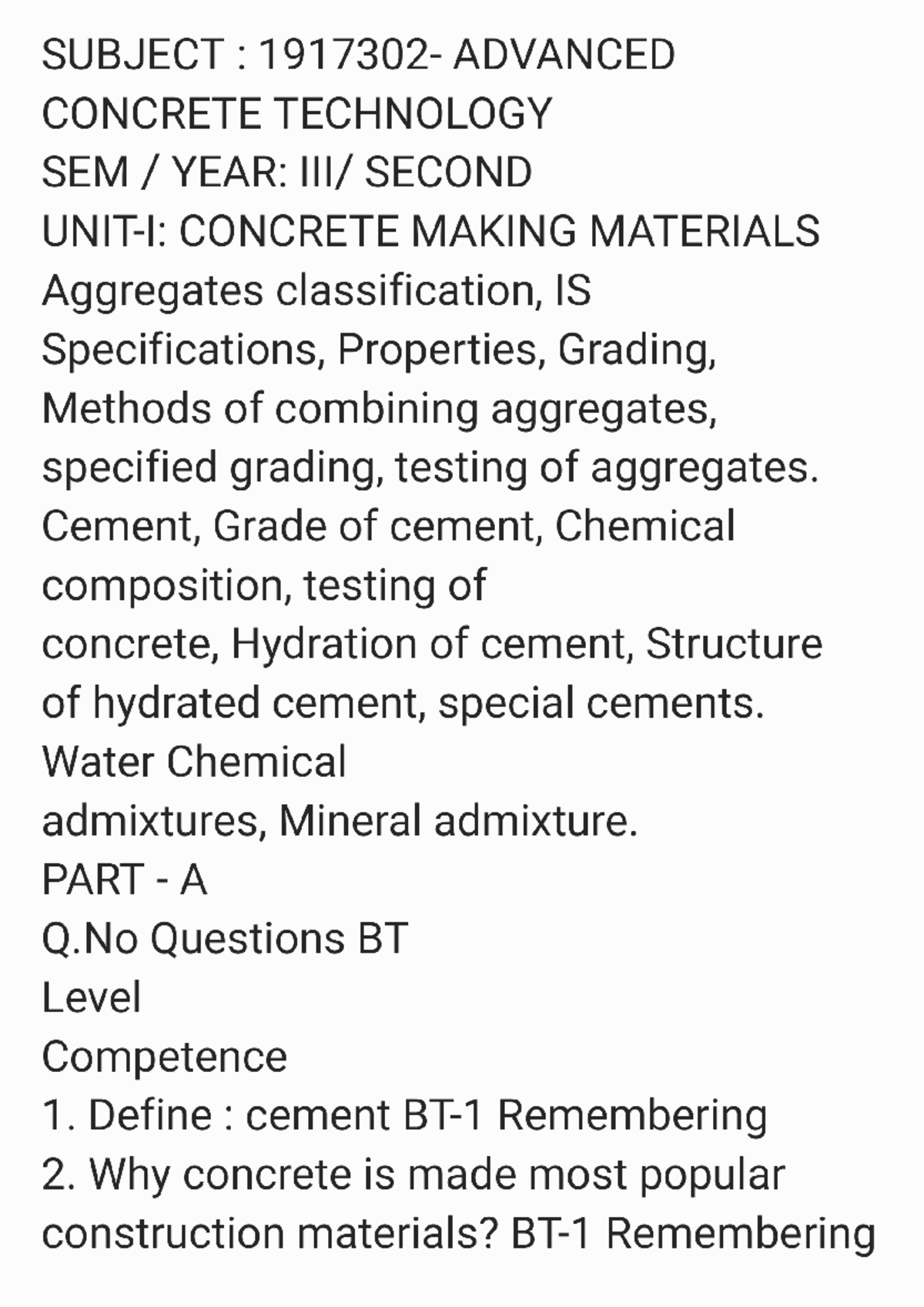 Advanced Concrete Technology (Semester II) - Key Concepts and Tests ...