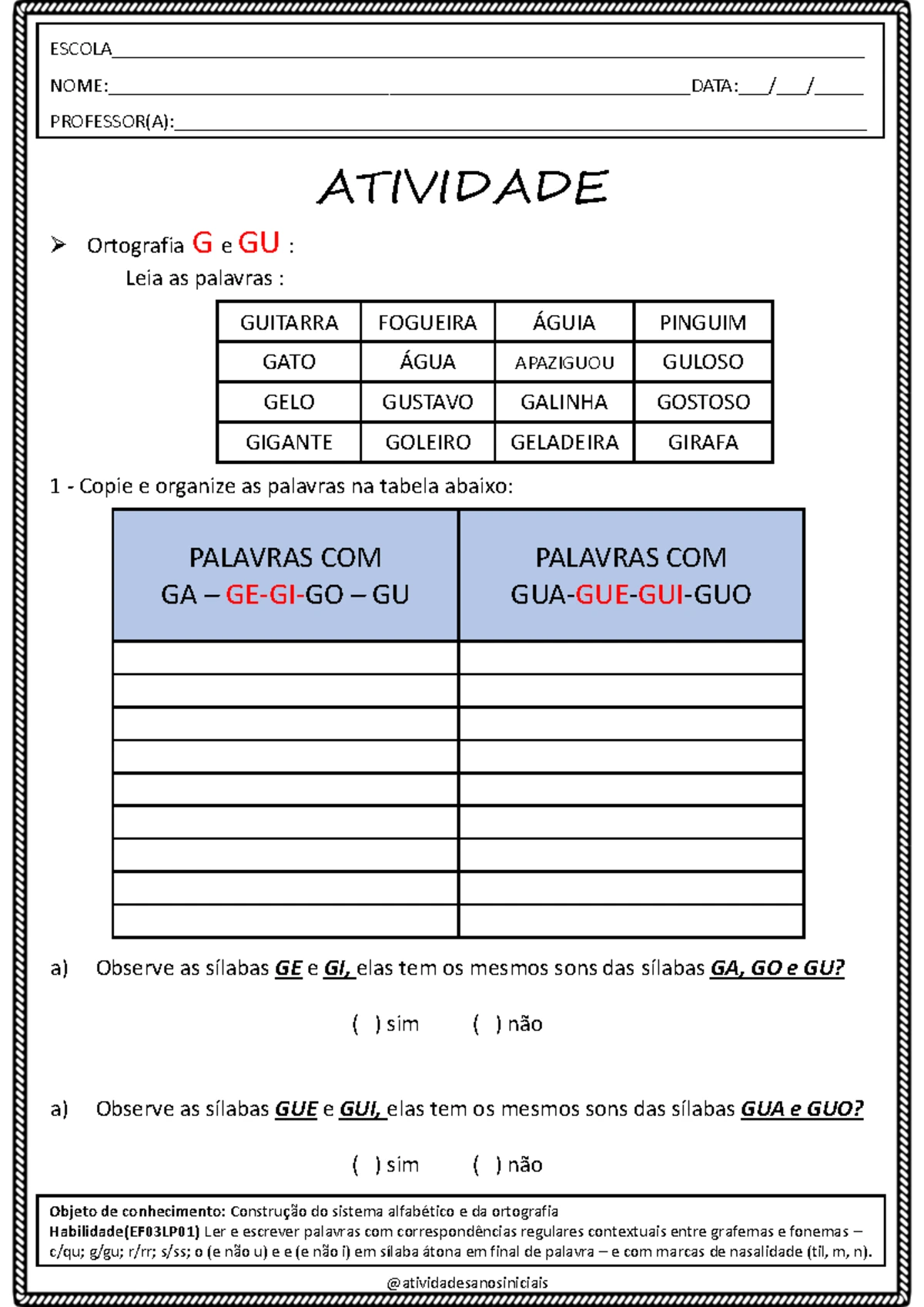 C é qu - Matéria de conteúdo do 3º ano fundamental - @atividadesanosiniciais Ortografia C e QU ...