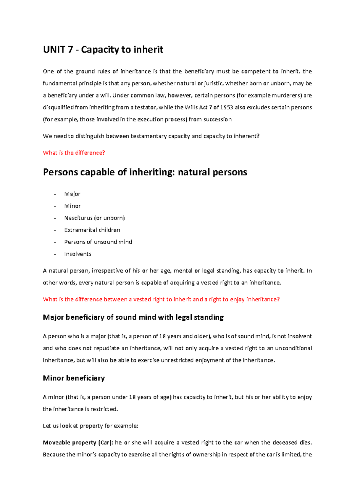 PVL2602 Mid-Term Summary: Capacity to Inherit & Freedom of Testation ...