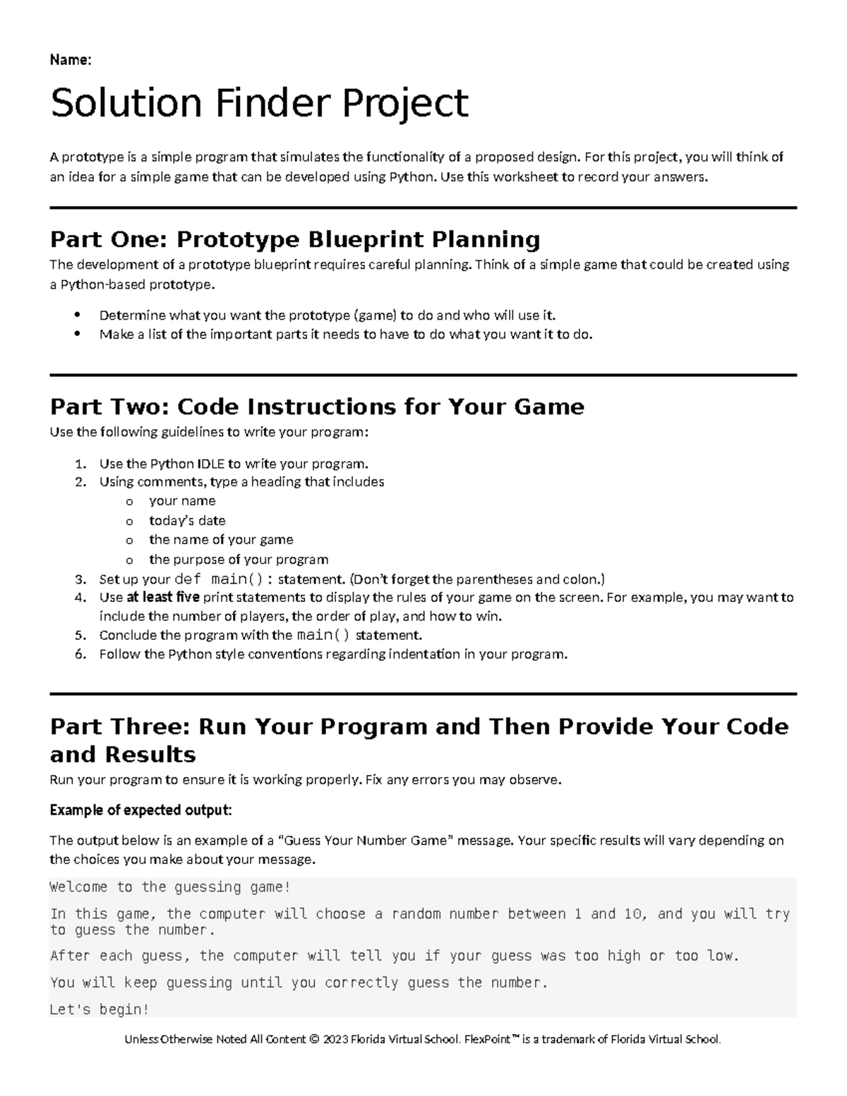 CS101: Prototype Development for Simple Game in Python - Studocu