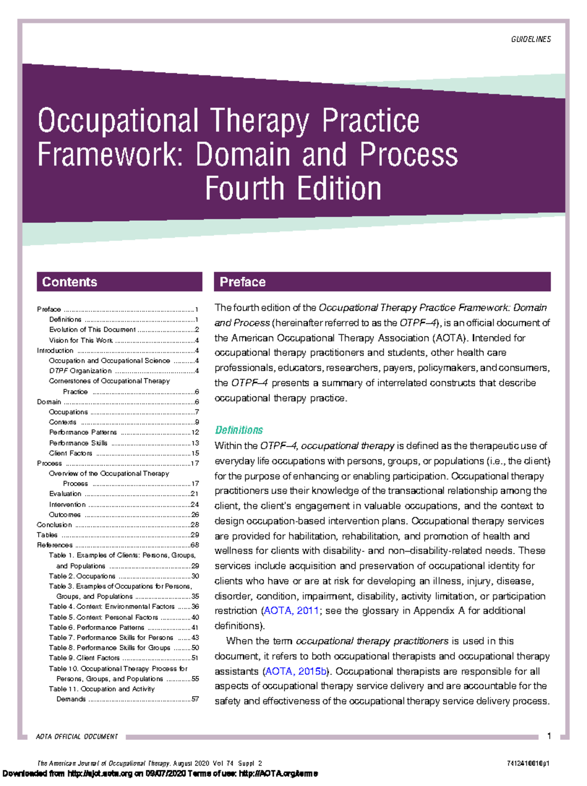 Occupational Therapy Practice Framework 4th Edition - Occupational ...