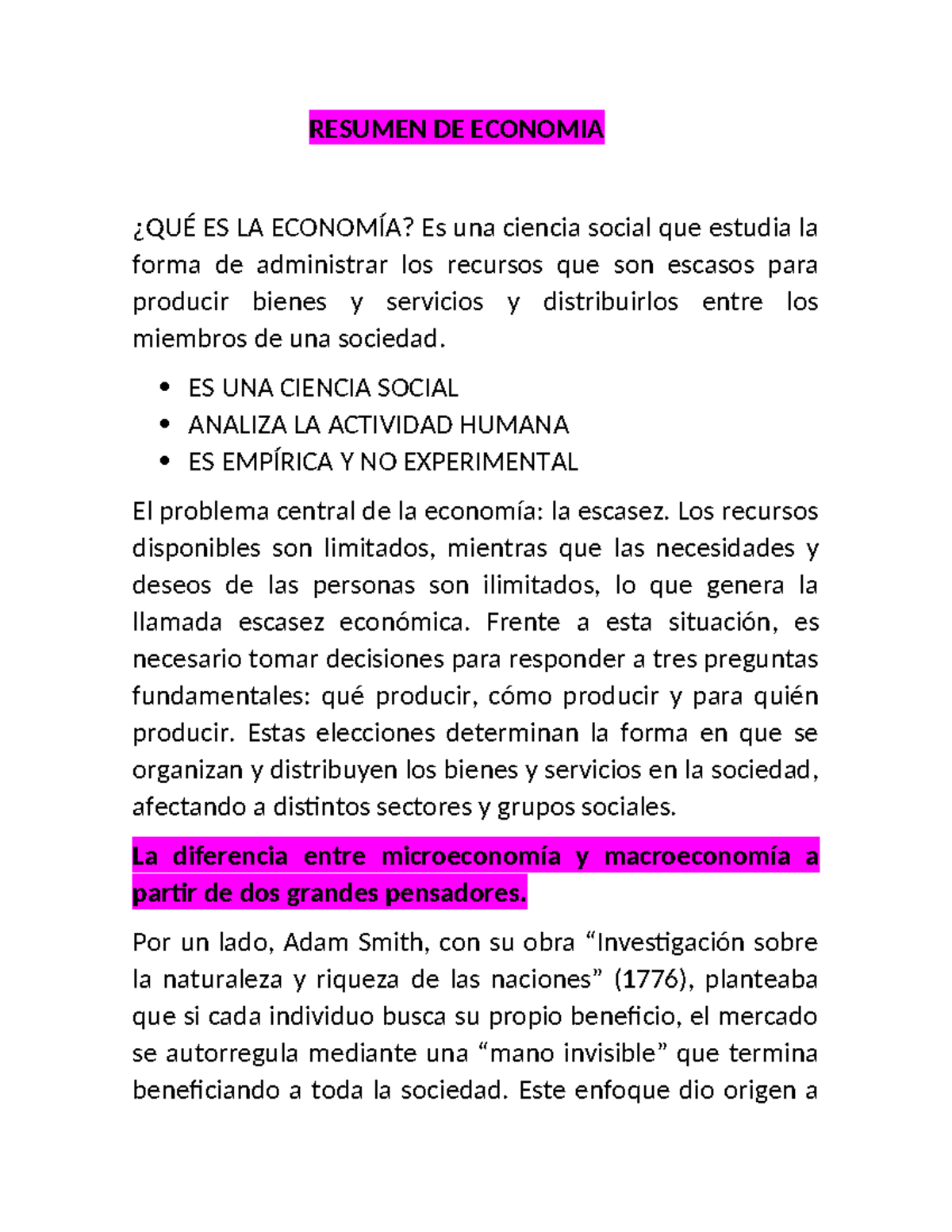 Resumen de Economía: Conceptos Clave y Enfoques (ECON 101) - Studocu