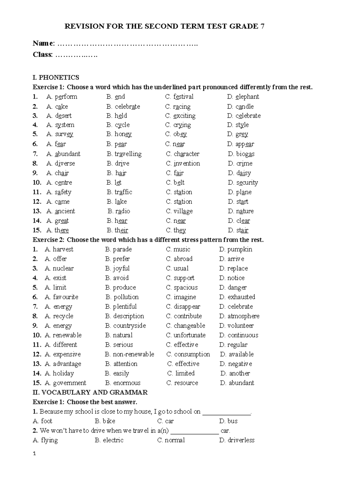 Revision Notes for Grade 7 Term II (2023-2024) - Studocu