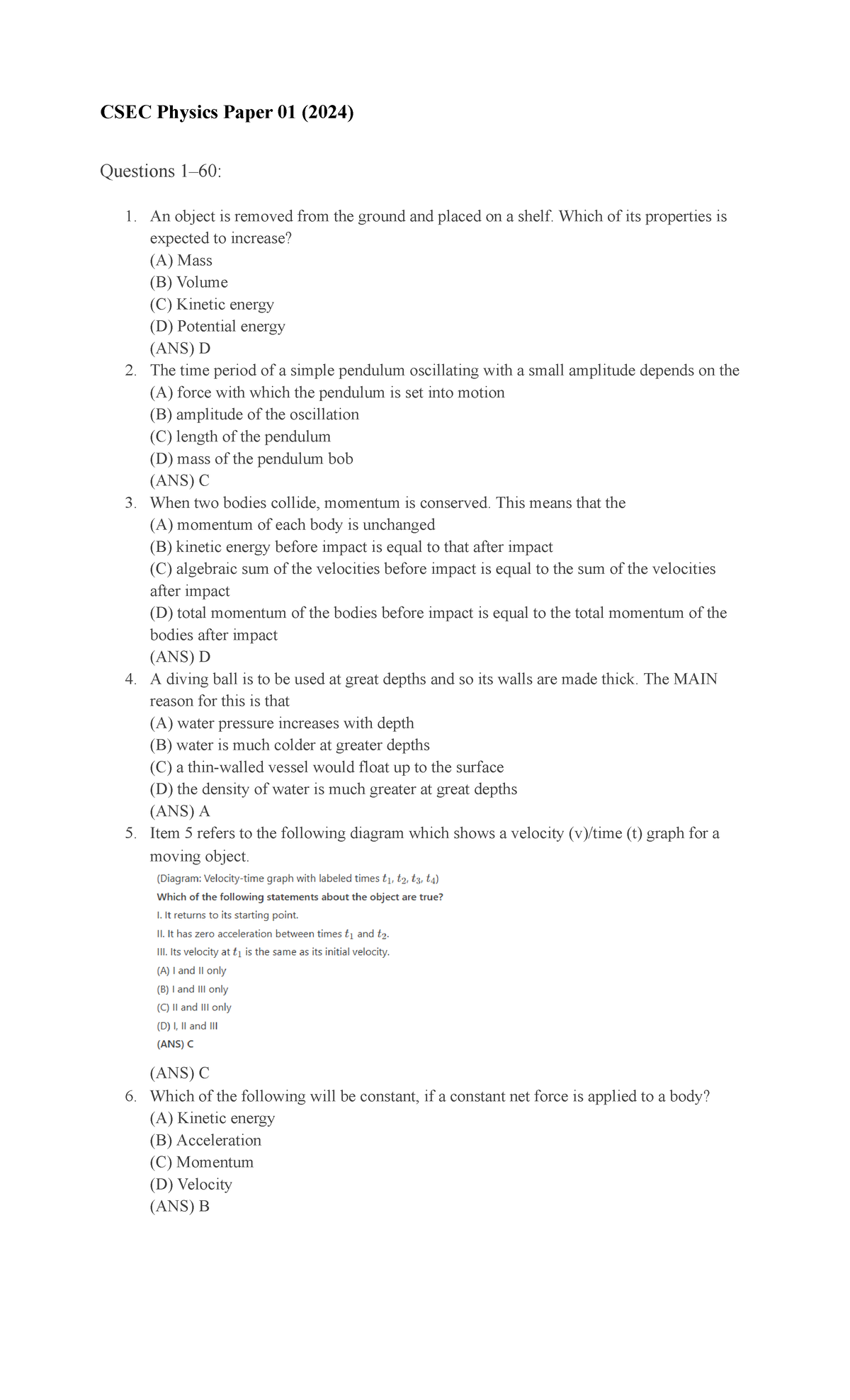 CSEC Physics Paper 01 (2024) - Practice Questions - Studocu
