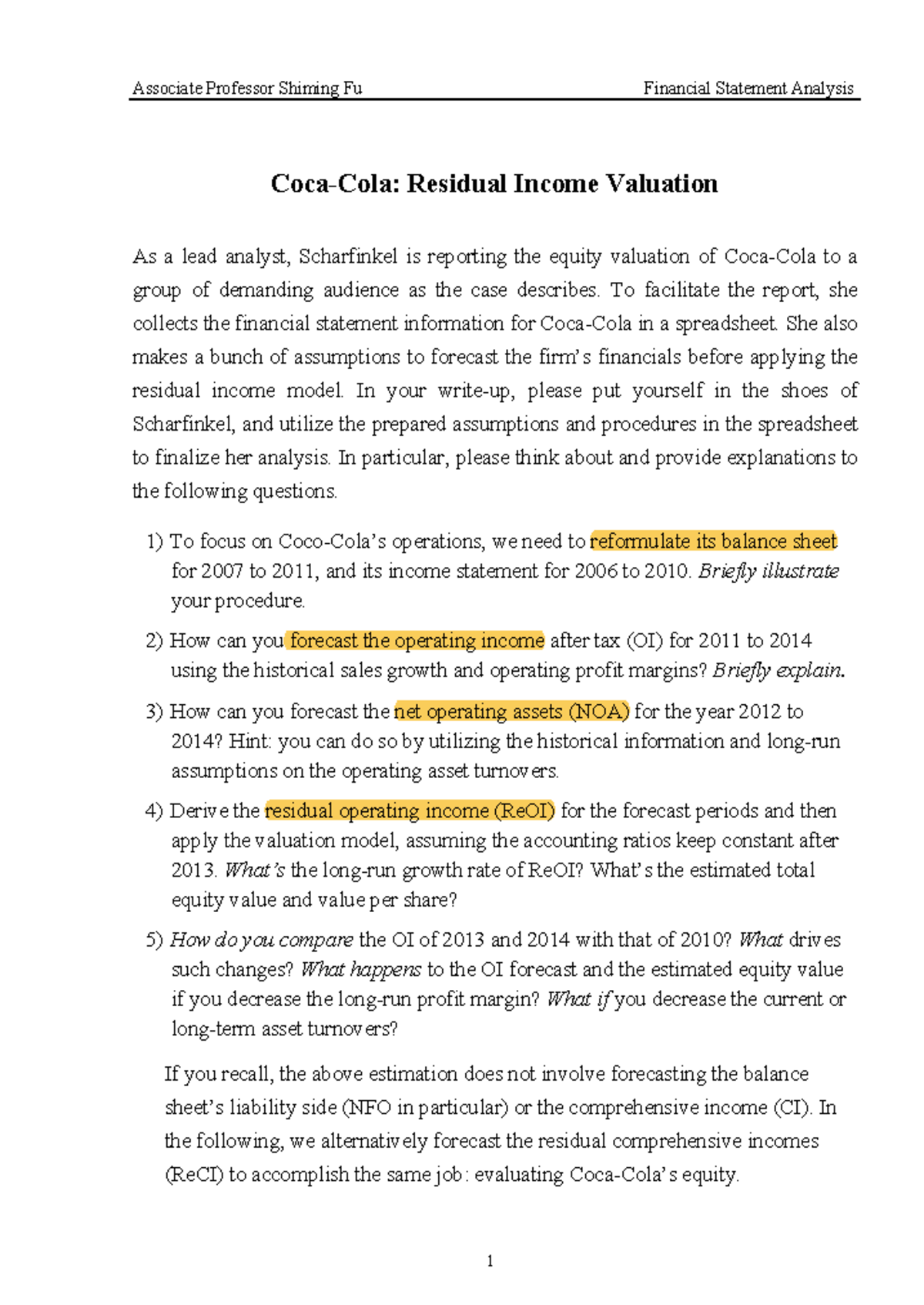 Case Study: Coca-Cola Equity Valuation Analysis (FIN 301) - Studocu