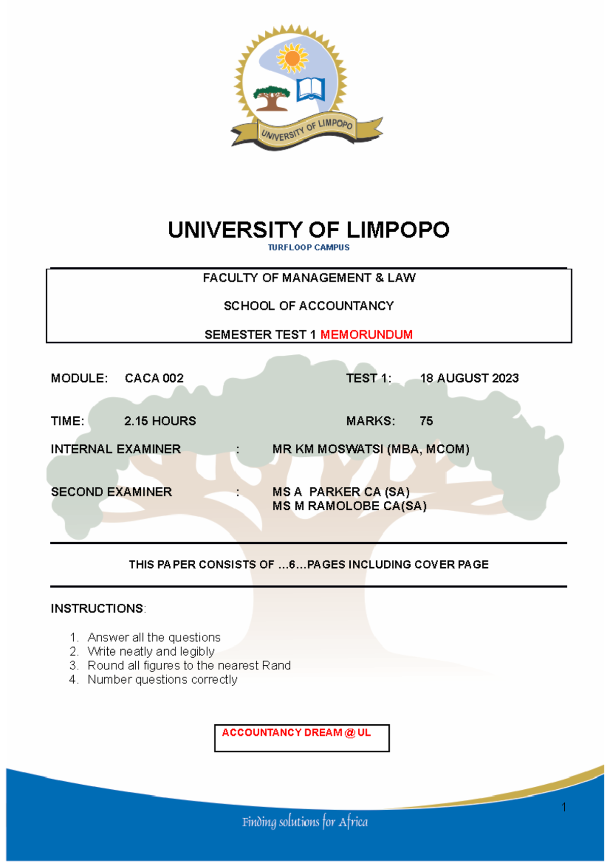 CACA002 TEST 1 MEMO - 2023 (after moderation Annalie and Keko ...