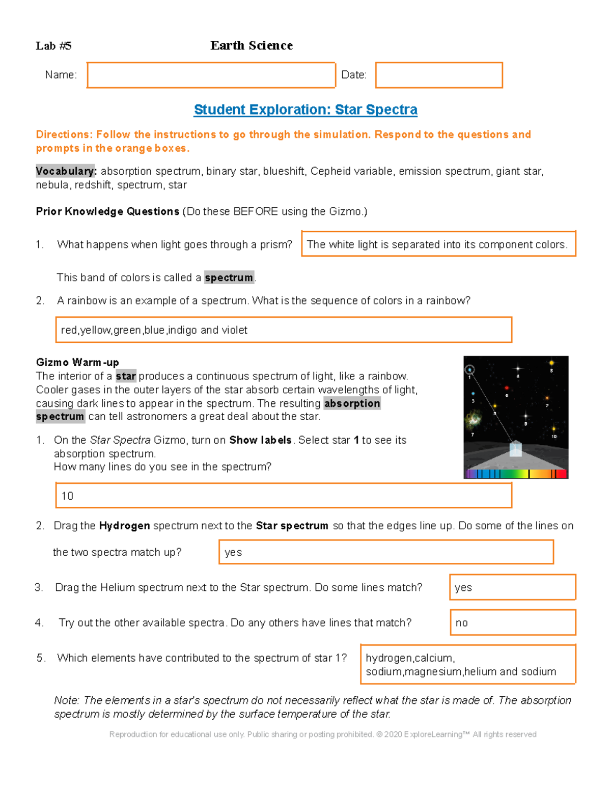 EARTH SCIENCE - Lab #5: Exploring Star Spectra and Classification - Studocu