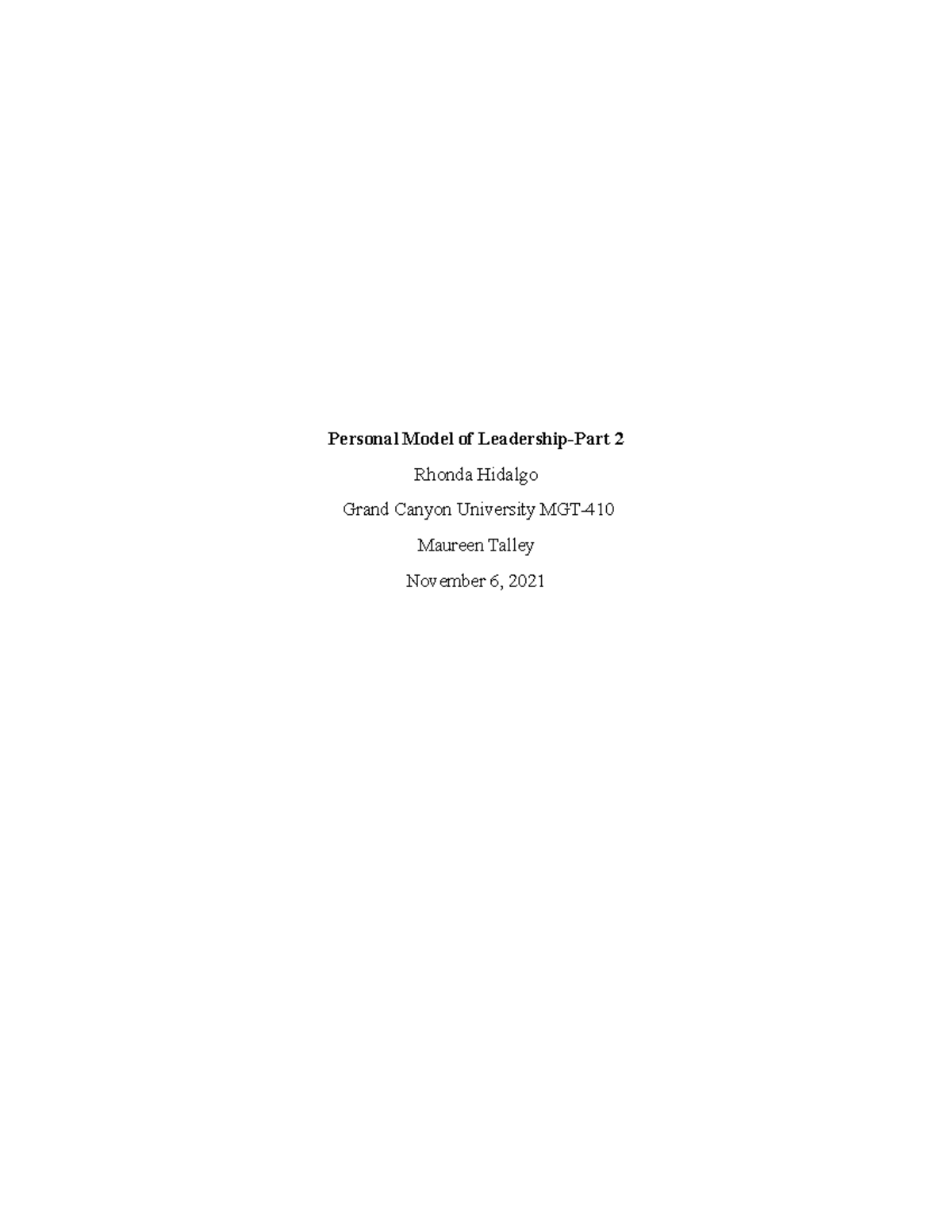 Personal Model Leadership Part 2-week 8 - Personal Model of 2 Rhonda ...