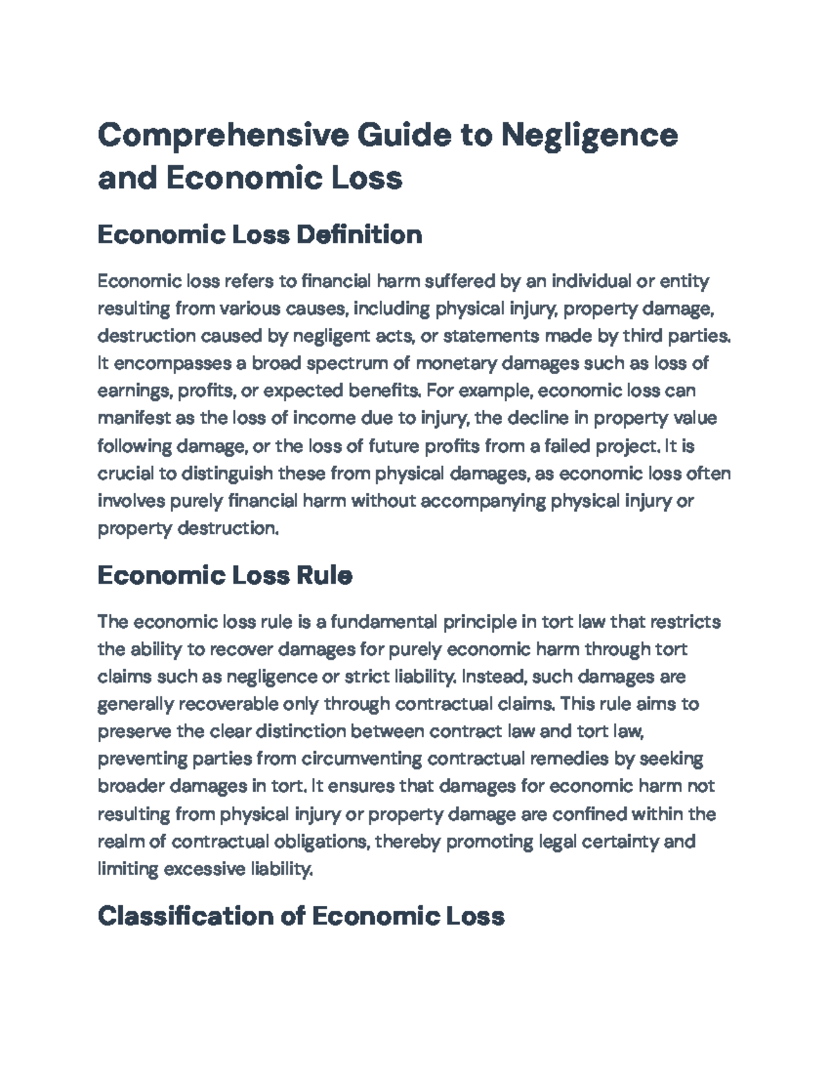 Comprehensive Overview of Economic Loss in Tort Law: Cases & Principles ...