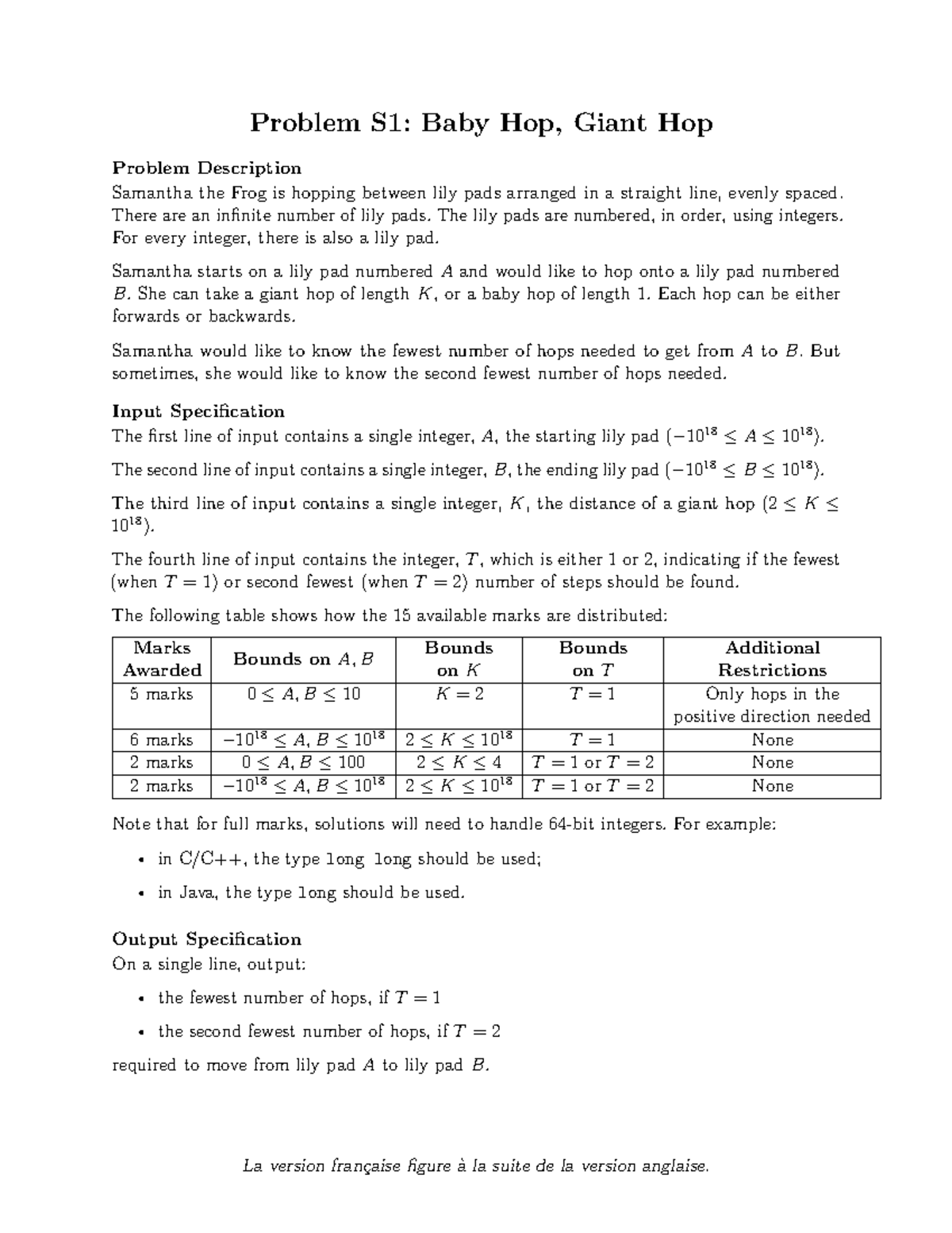 Problem S1: Ba Hop, Giant Hop - Fewest Hops Calculation (2026CCC) - Studocu